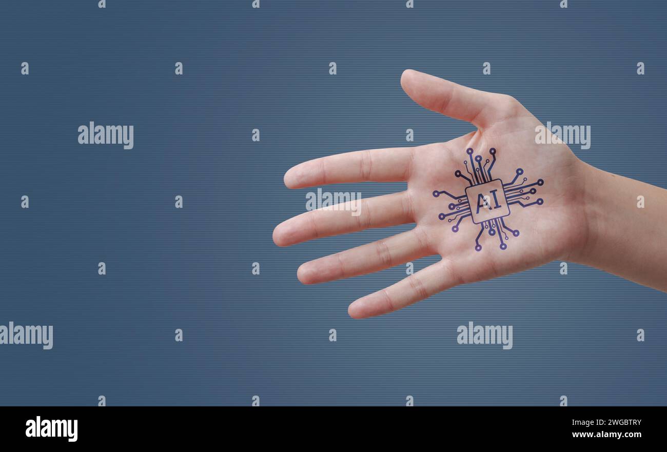AI chip on human hand, artificial intelligence concept, copy space ...