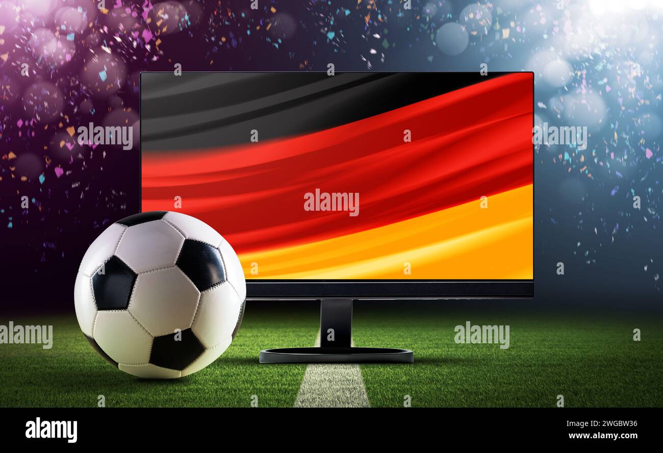 Football ball and german flag on TV screen: watch live European ...