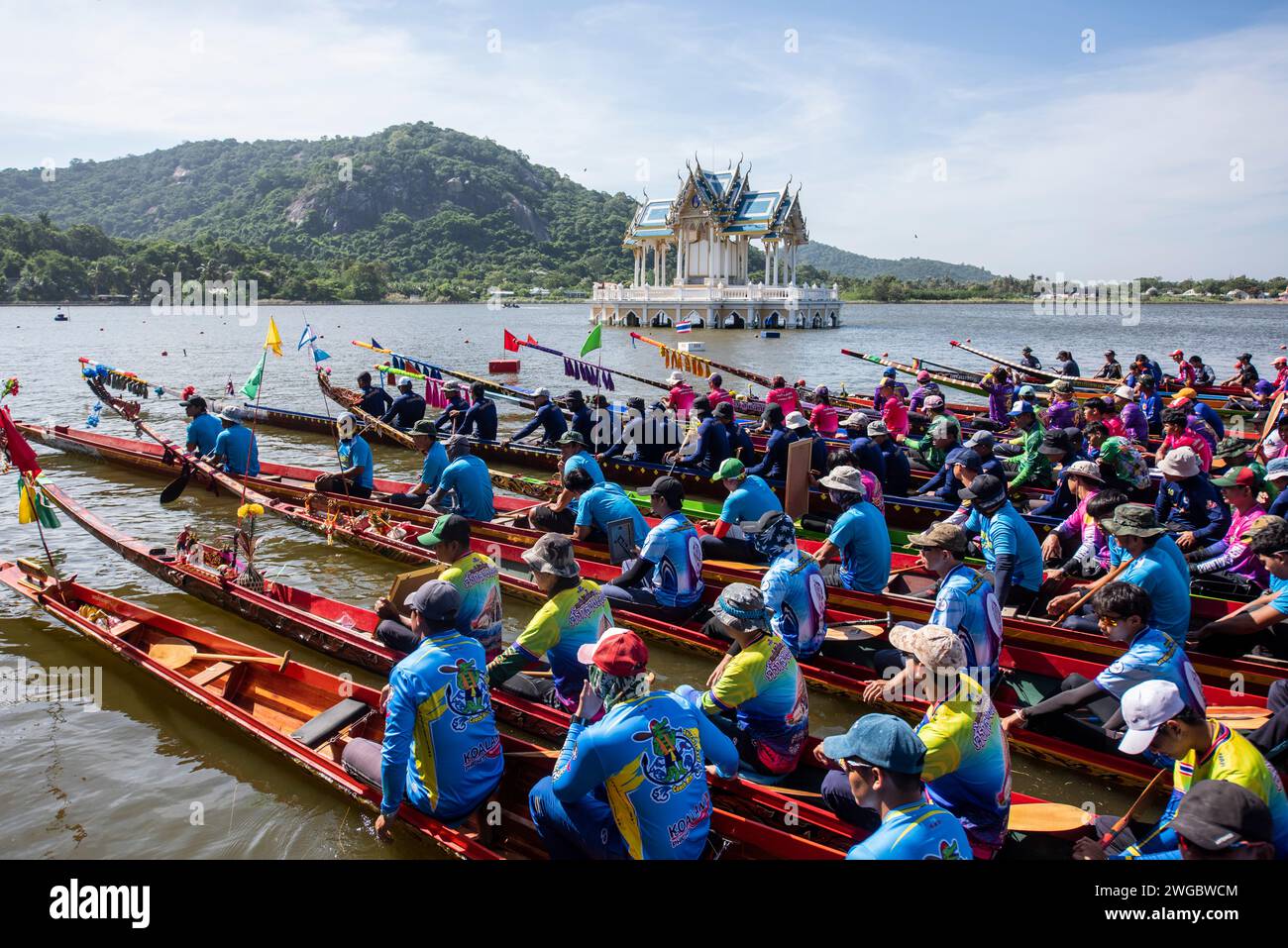 Dragonboat or Longboat Teams in front of the Royal pavillon on the Lake ...