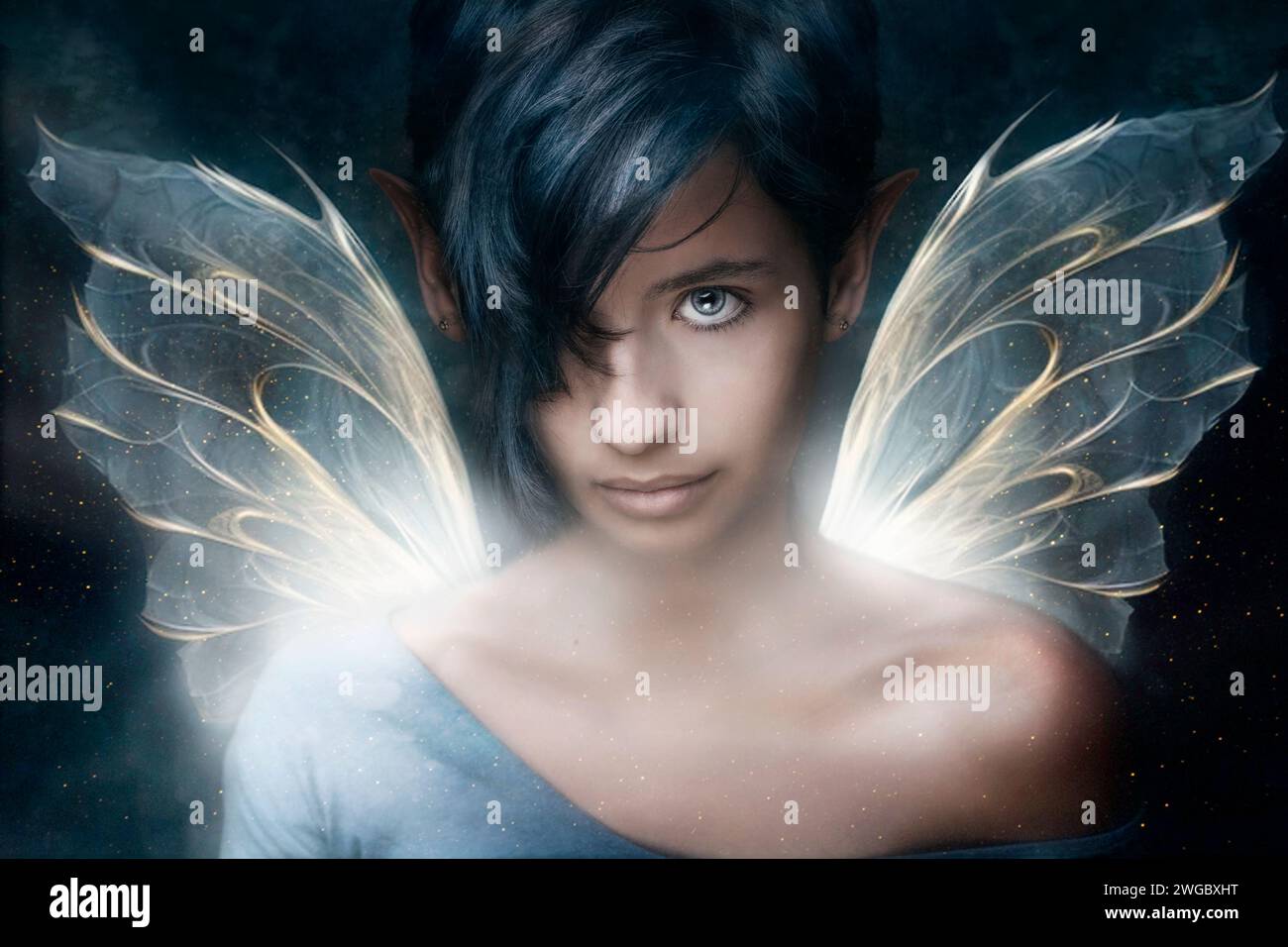 Conceptual portrait of a serious looking fairy Stock Photo - Alamy