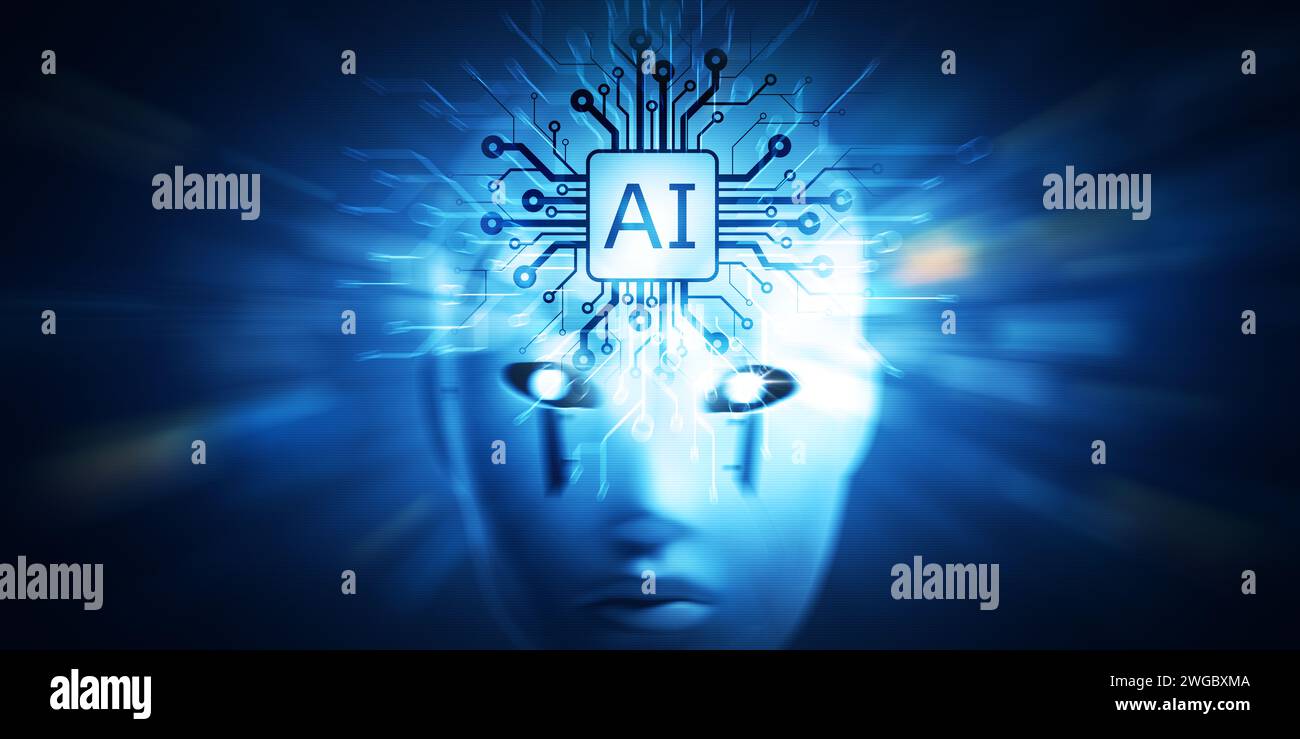 Humanoid robot and AI chip, Artificial Intelligence concept Stock Photo ...