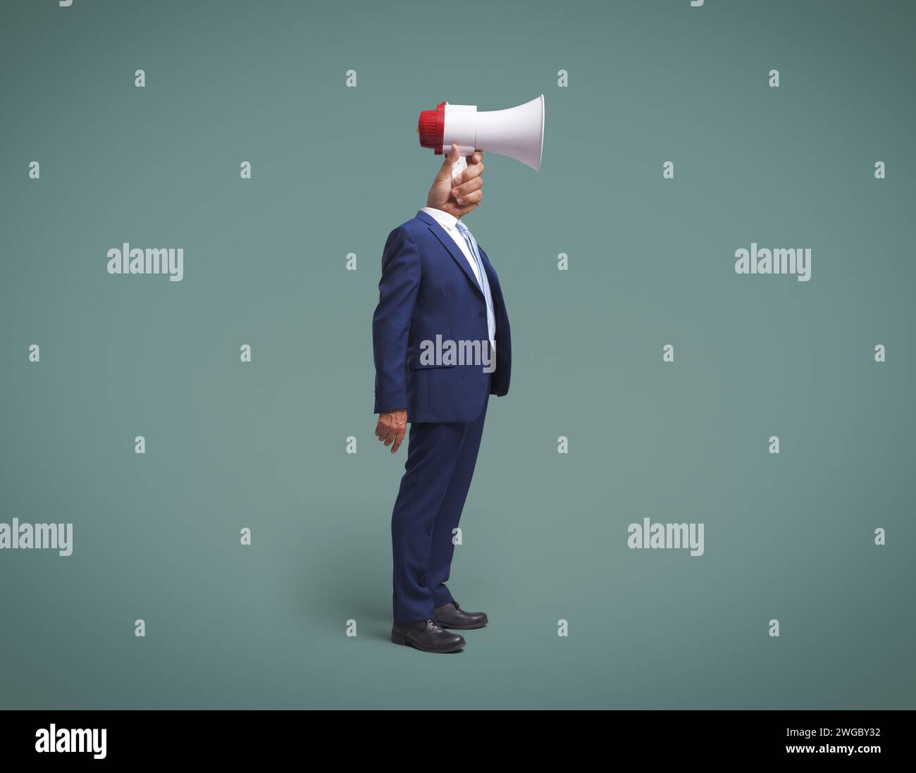 Corporate businessman with megaphone in place of his head: marketing ...