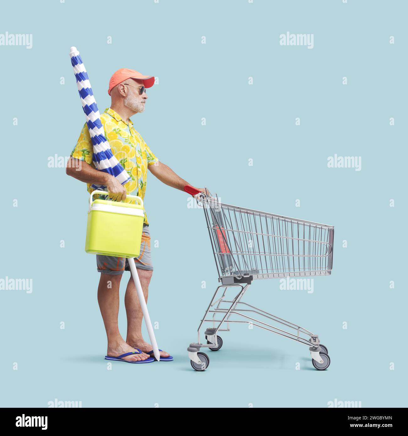 People shopping supermarket cart elderly man pushing trolley hi-res ...