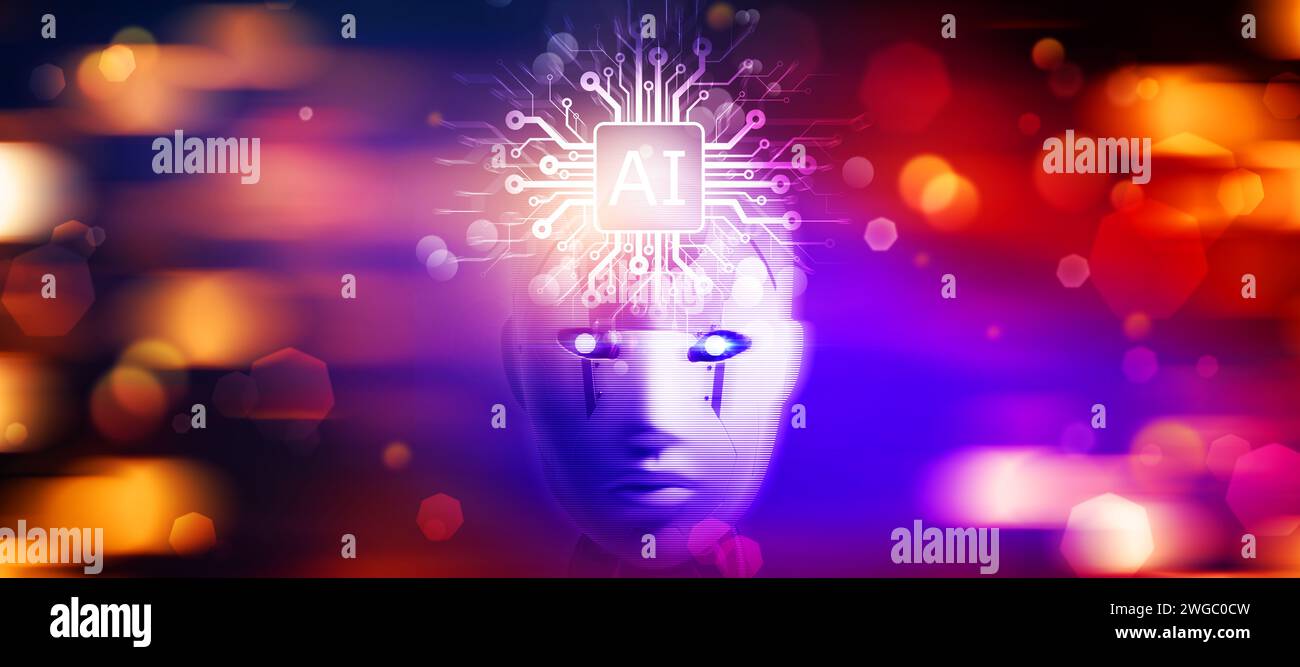 Humanoid robot and AI chip, Artificial Intelligence concept Stock Photo ...