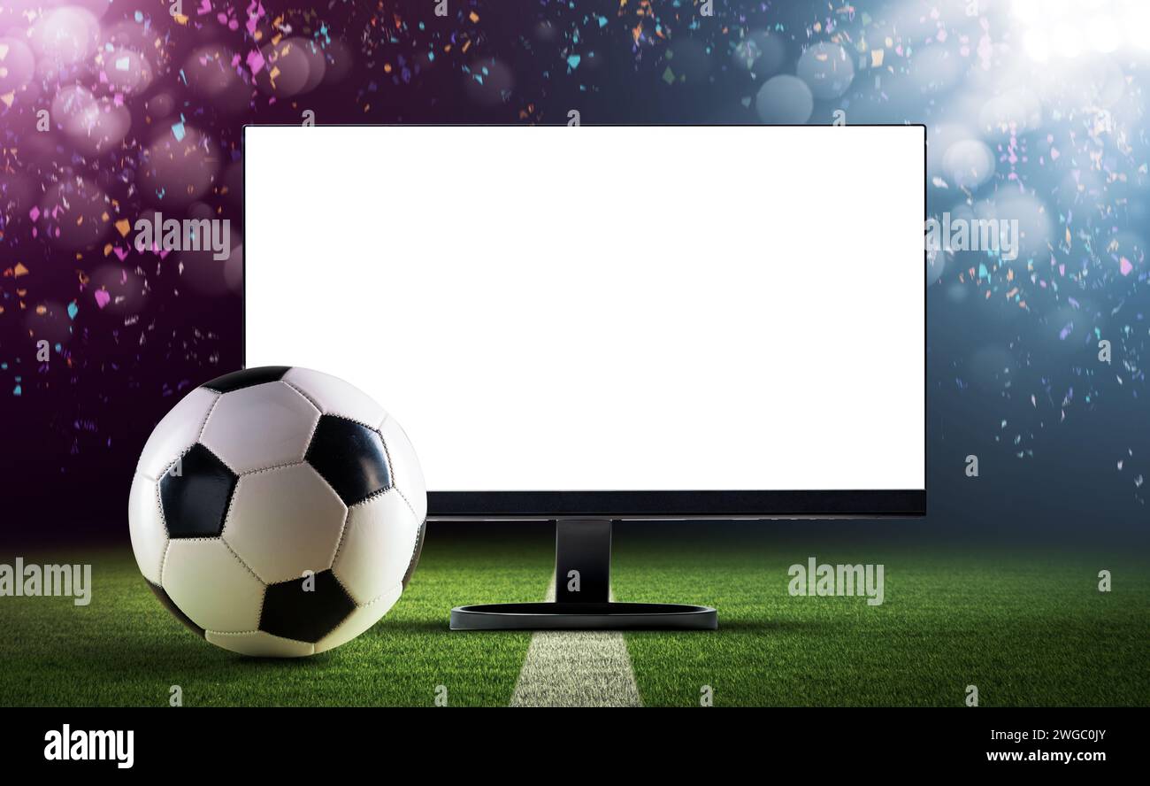 Soccer ball and TV with blank screen: watch live sports and soccer ...