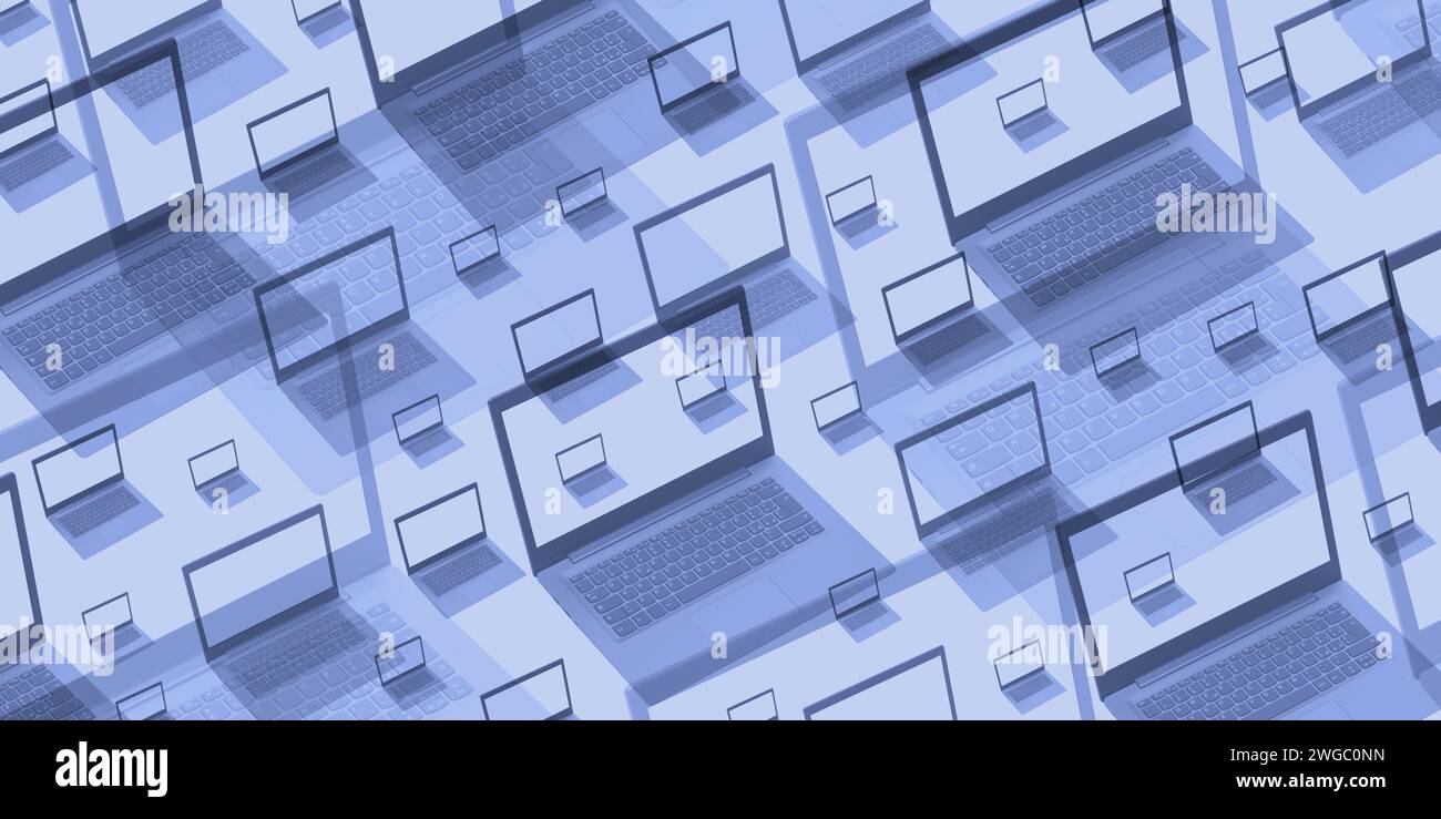 Collage of laptop computers background, technology and communication ...