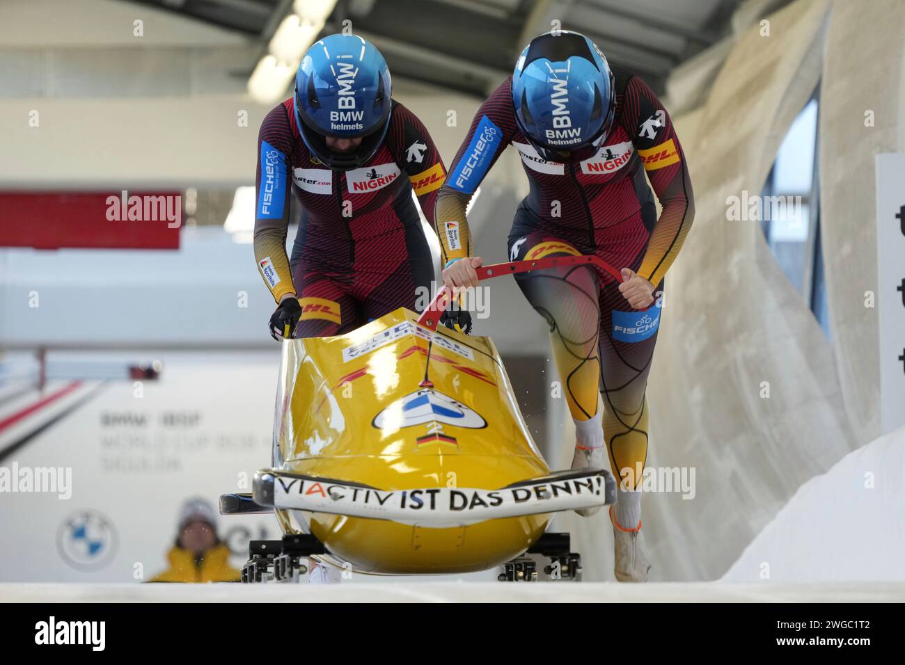 Kim Kalicki and Anabel Galander of Germany start their first run of the ...