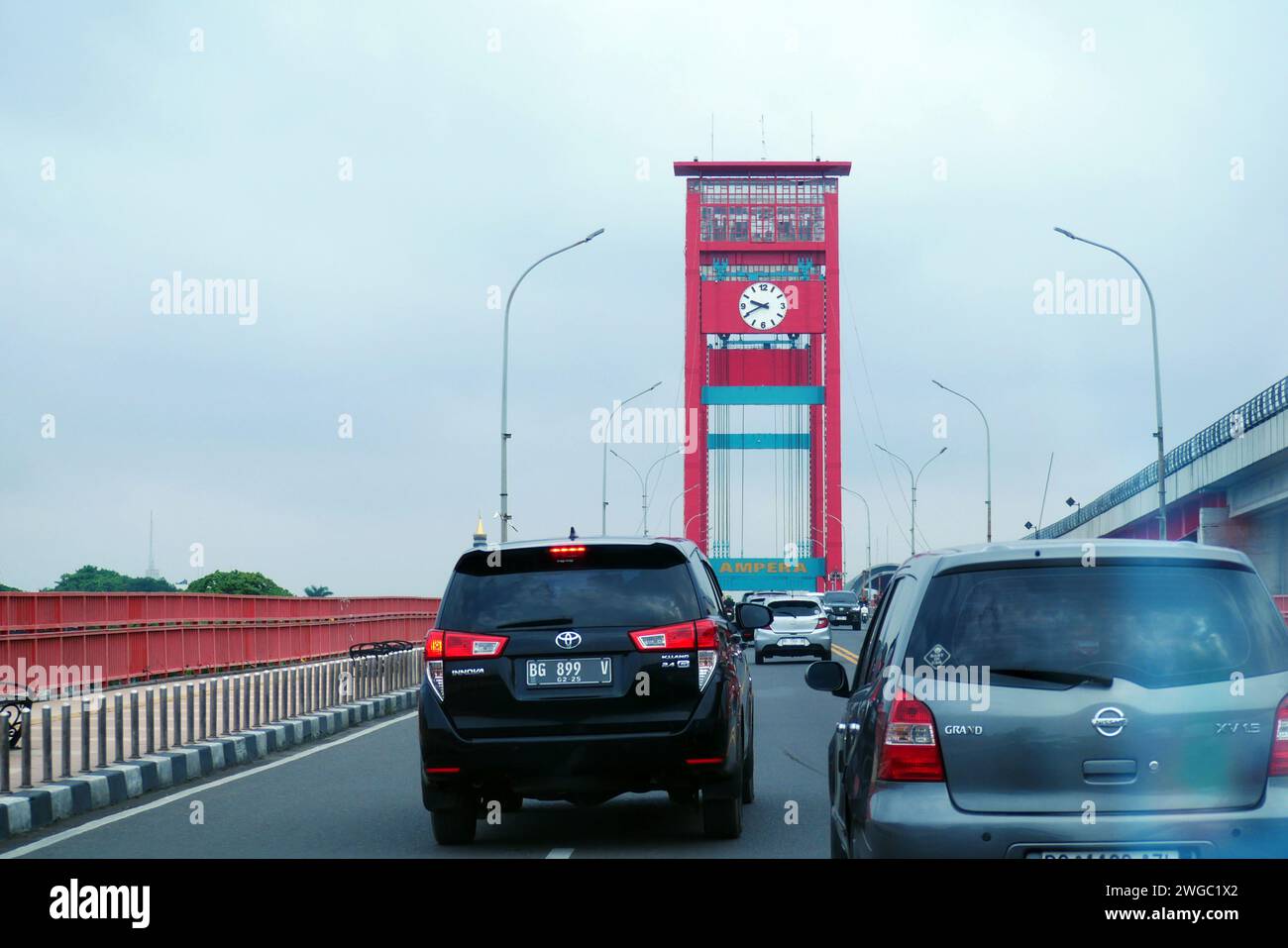 Palembang, Indonesia, January 03, 2024: The view from the road looks ...