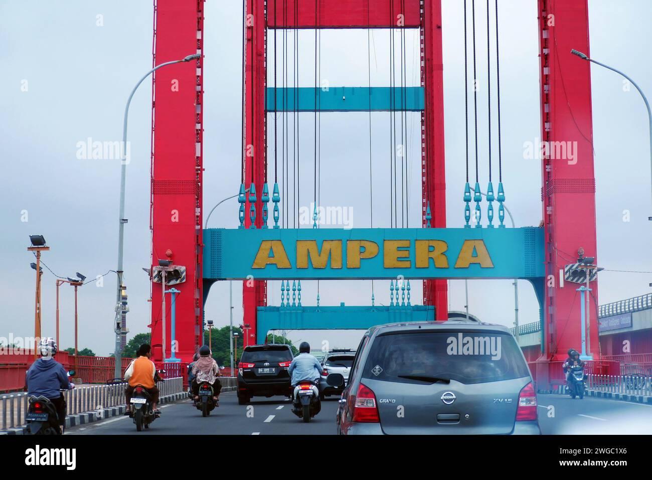 Palembang, Indonesia, January 03, 2024: The view from the road looks ...