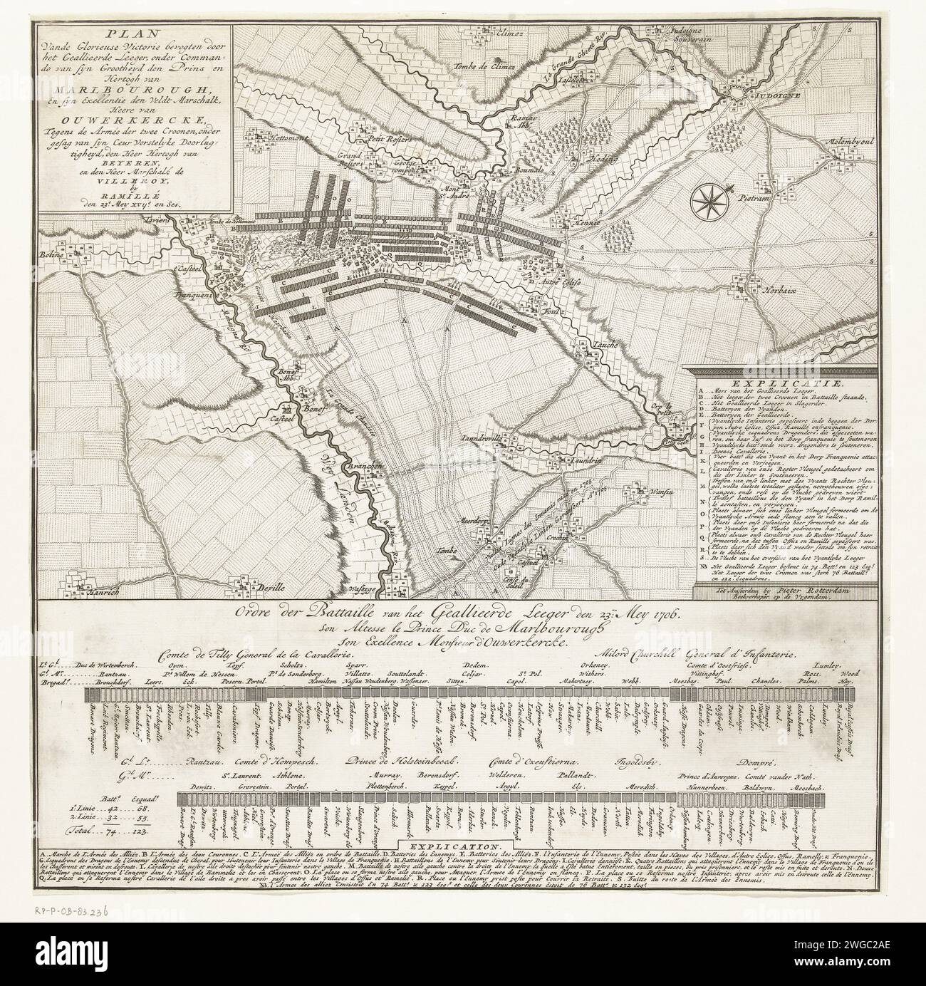 Battle of Ramillies, 1706, 1706 print Map of the Battle of Ramillies ...
