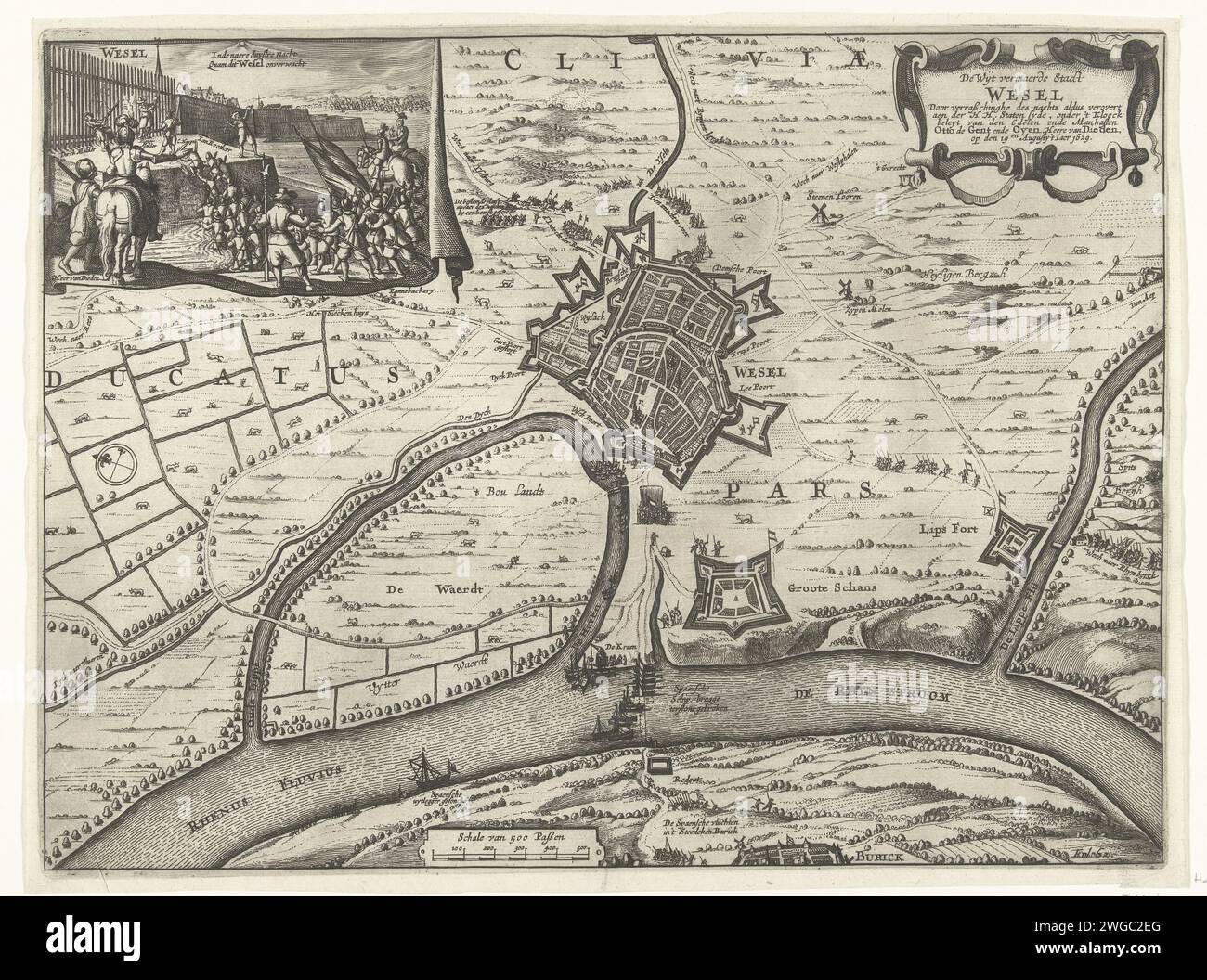 Conquest of Wesel, 1629, 1649 - 1651 print Map with the conquest of ...