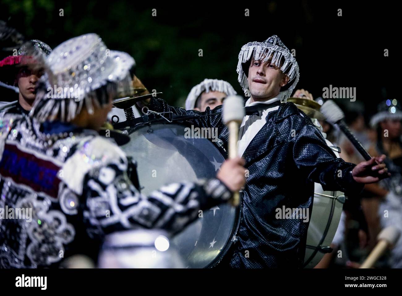 Buenos Aires, Argentina. 04th Feb, 2024. Murga percussionists seen ...