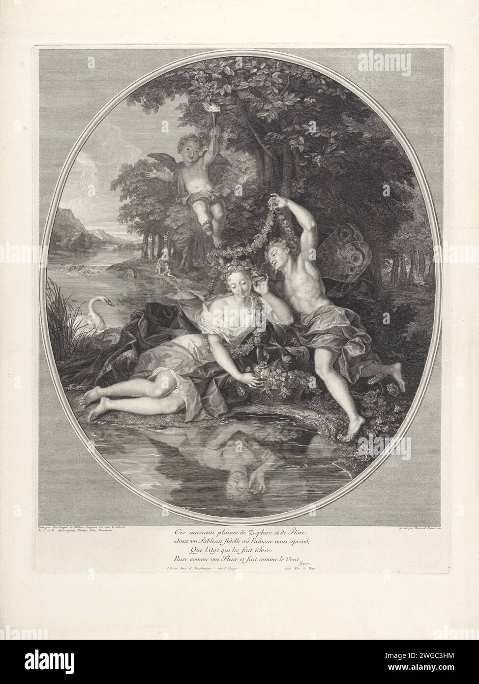 Zephyrus in Flora, Bernard Picart, After Antoine Coypel, 1701 print The ...