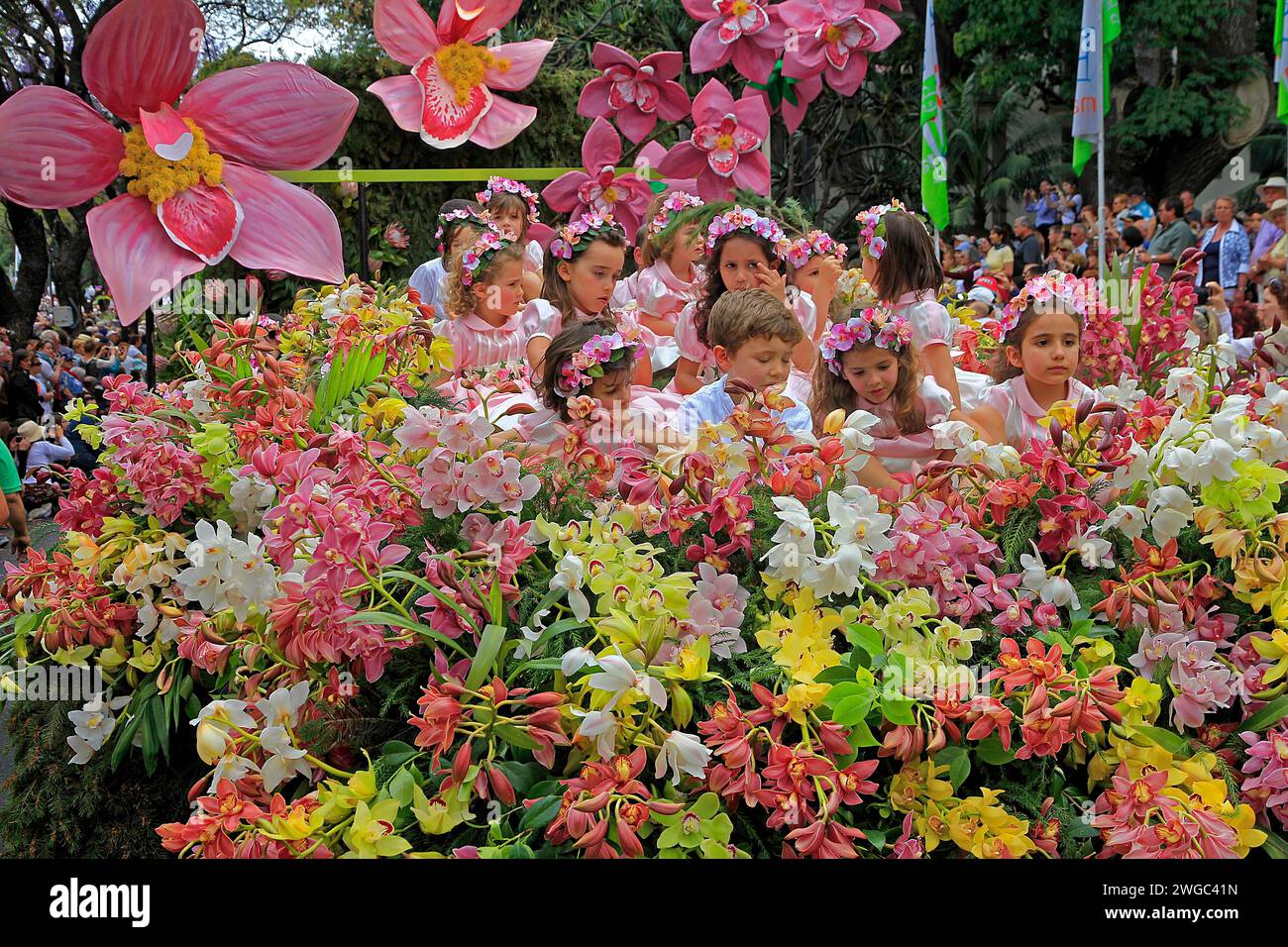 Flower float, flower decoration, children, flower festival, Funchal ...