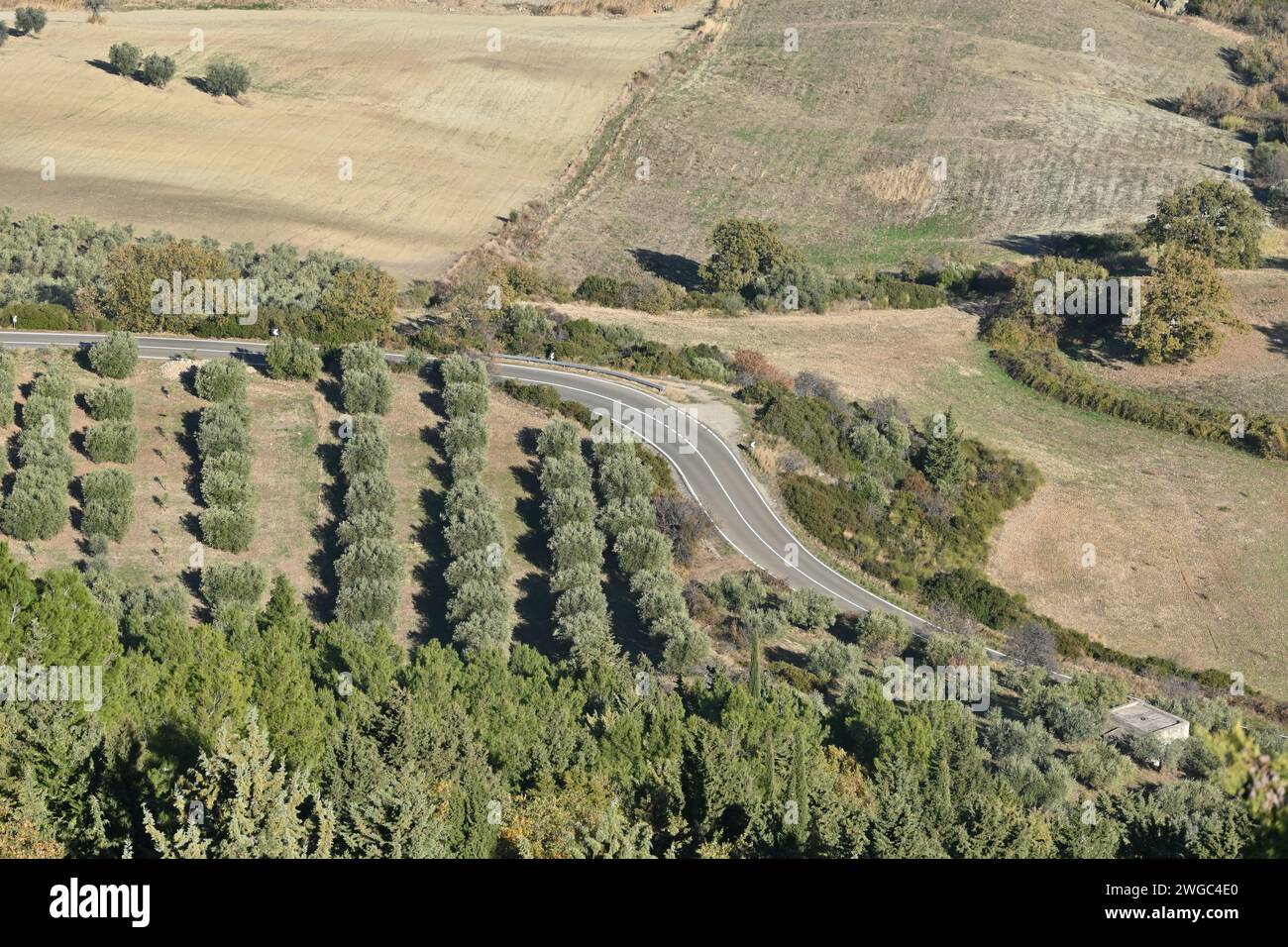 Aerial view of a road near Rotondella in Basilicata region, Italy Stock ...