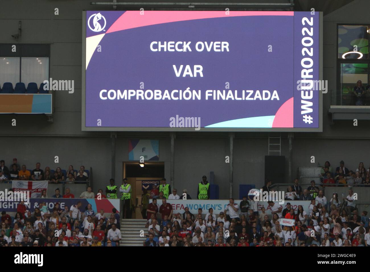 VAR goal check on big screen England v Spain, UEFA Womens Euro 2022, at ...