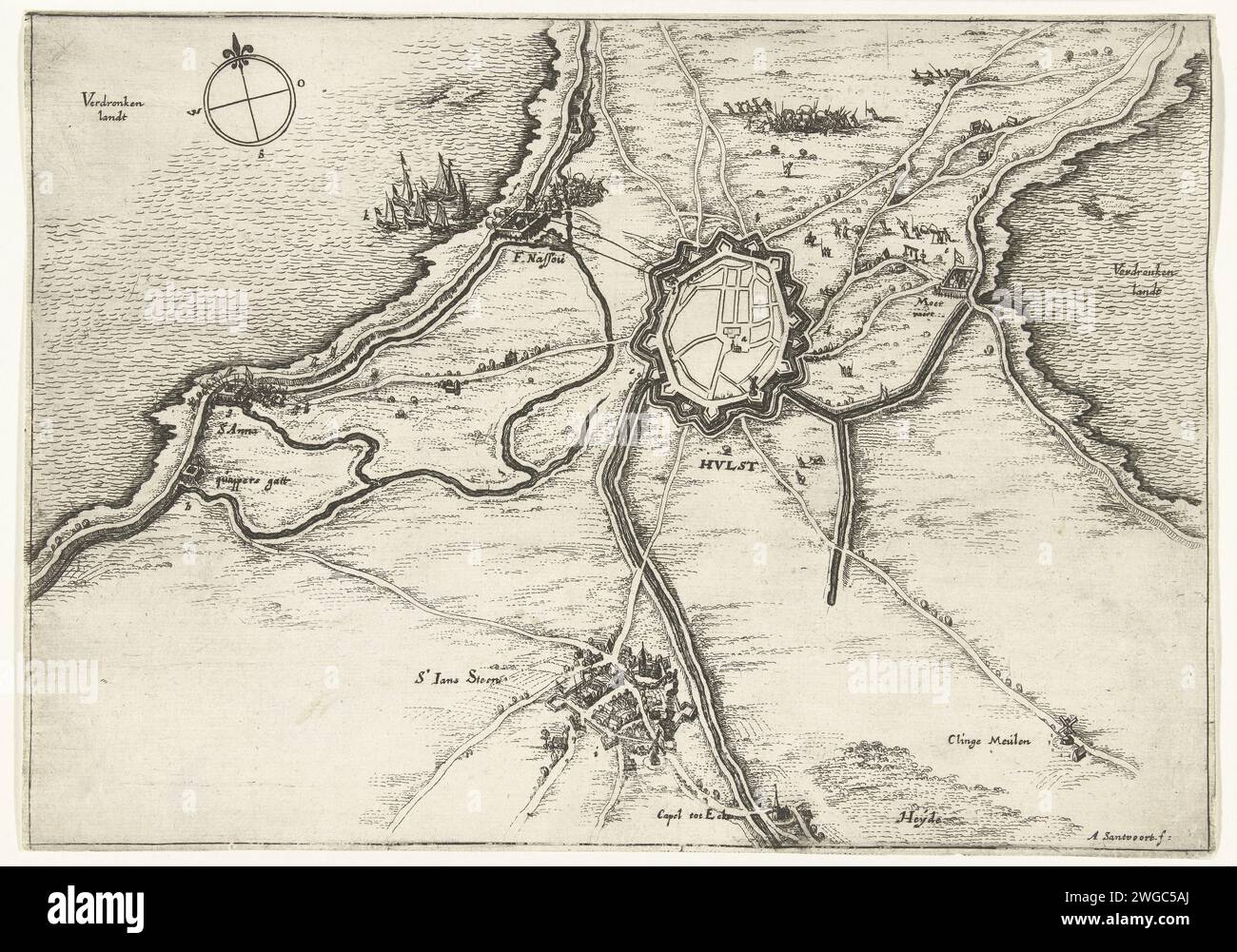 Map of the siege of Hulst by Frederik Hendrik, 1645, 1645 print Map of ...