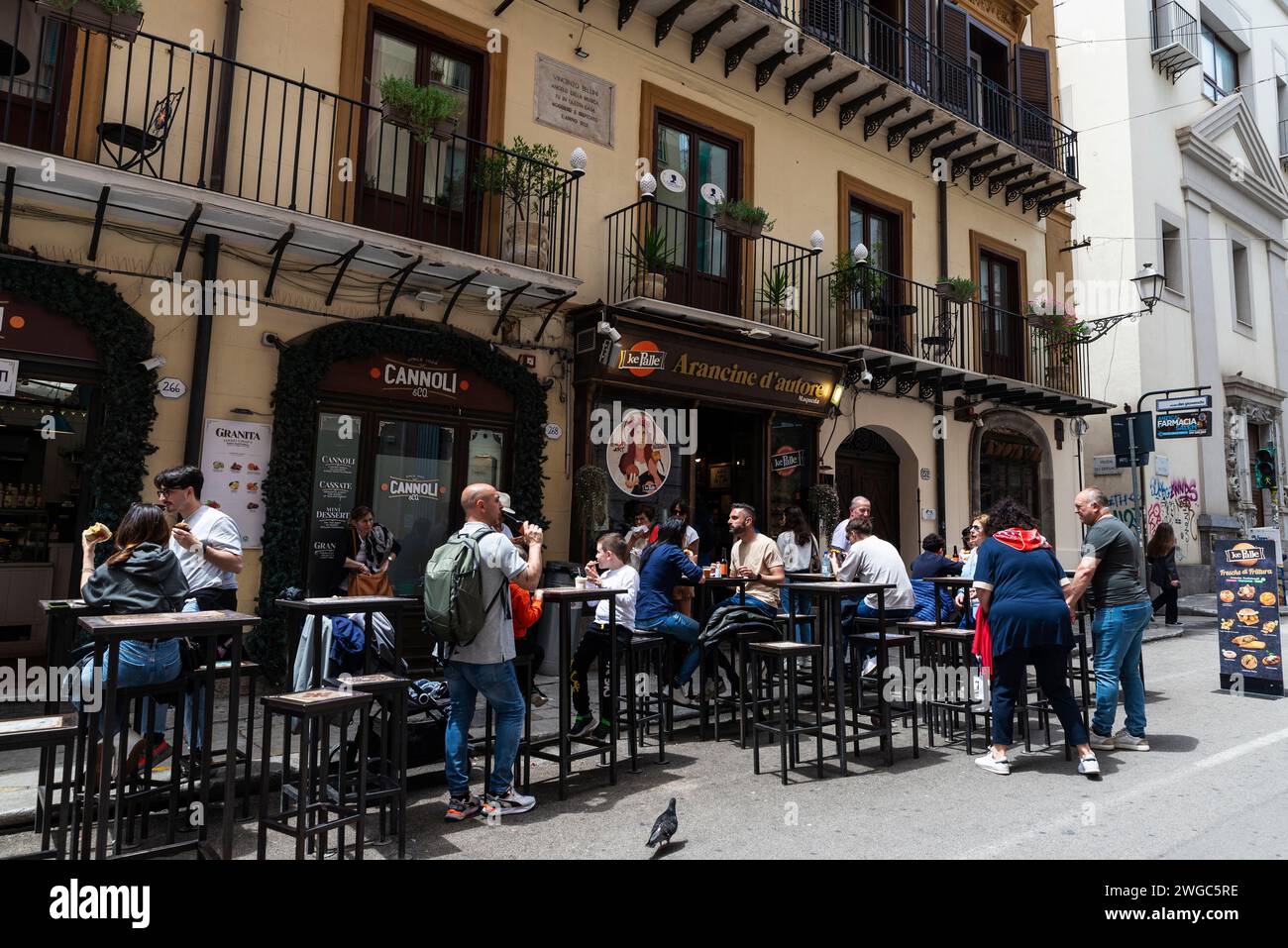 Palermo, Italy - May 13, 2023: Terrace of a restaurant bar in Via ...