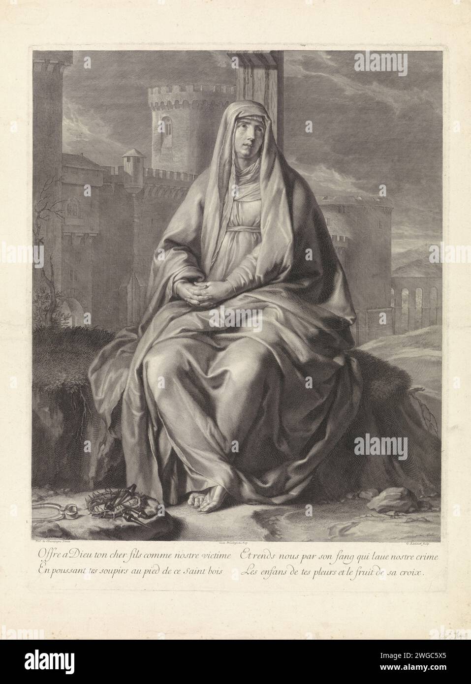 Treurende Maria, Gerard Edelinck, after Philippe de Champaigne, 1666 ...