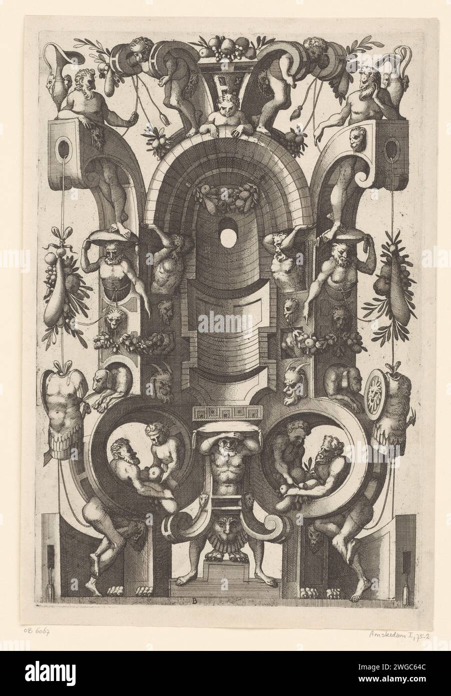 Empty niche in frame of rolling work, carried on the head by Atlant ...