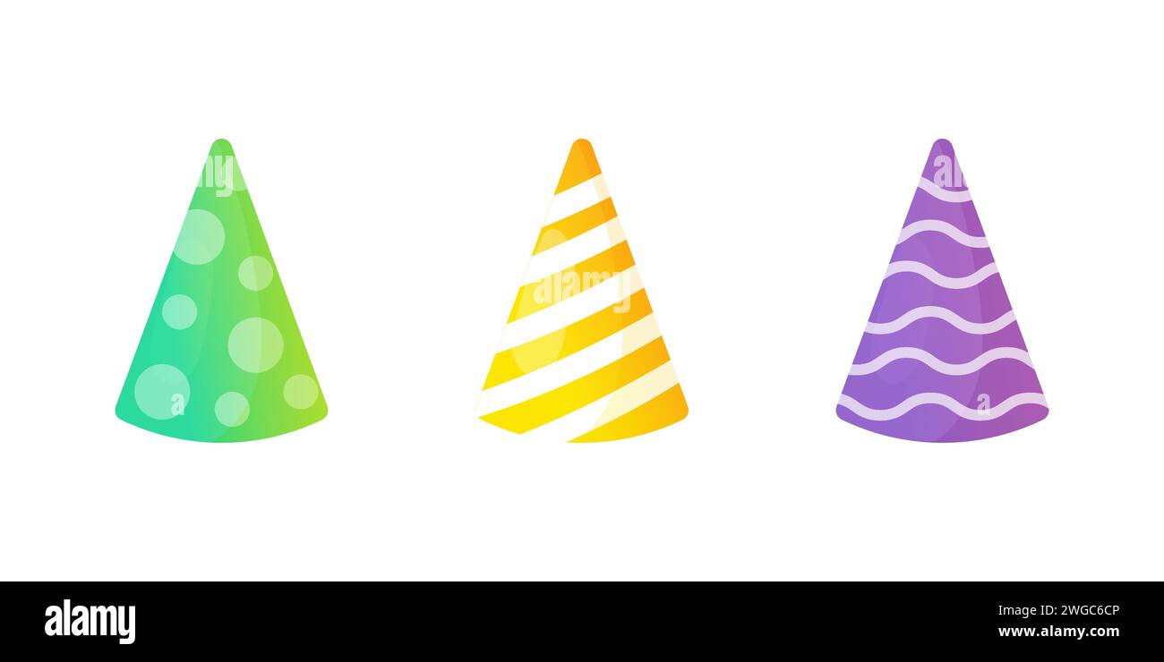 a set of party caps with patterns .on a white isolated background ...