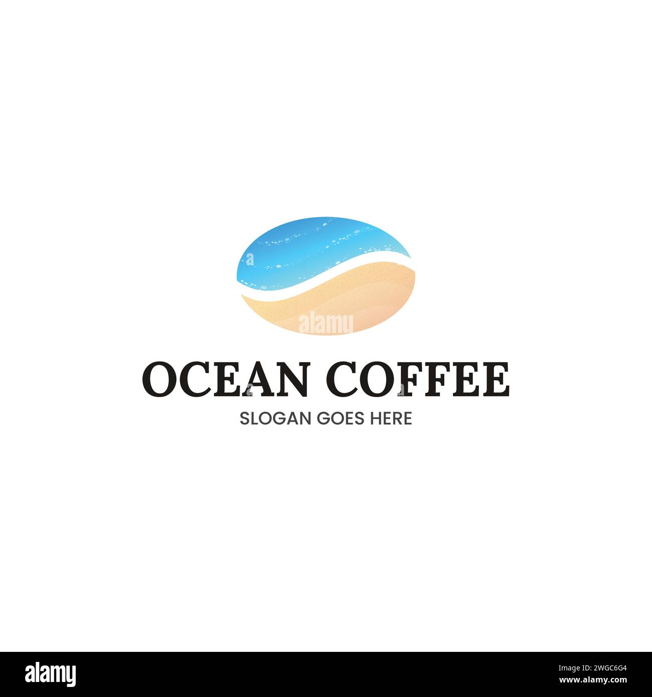 coffee bean and ocean logo concept with sea water and beach sand in ...