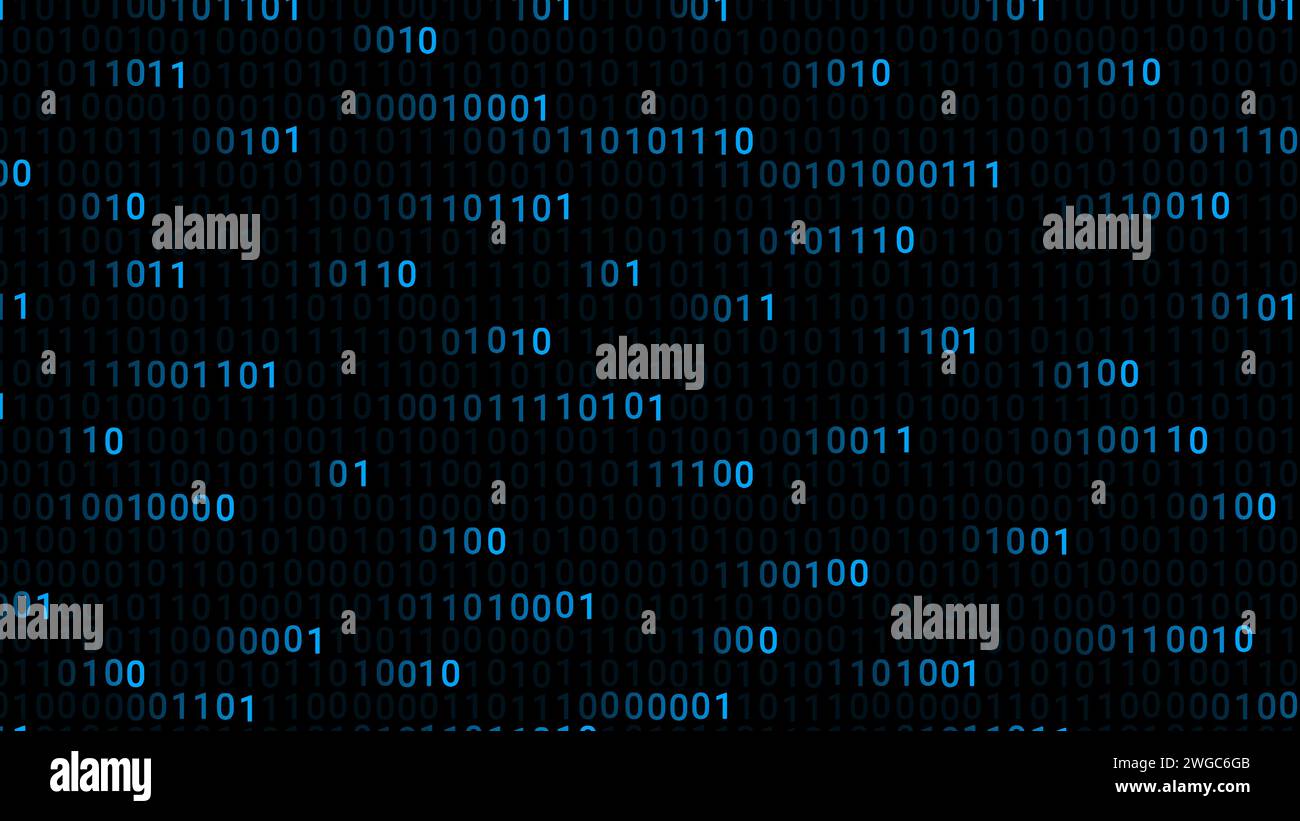 binnary bit 0 1 one zero streaming from left to right with blue glow ...