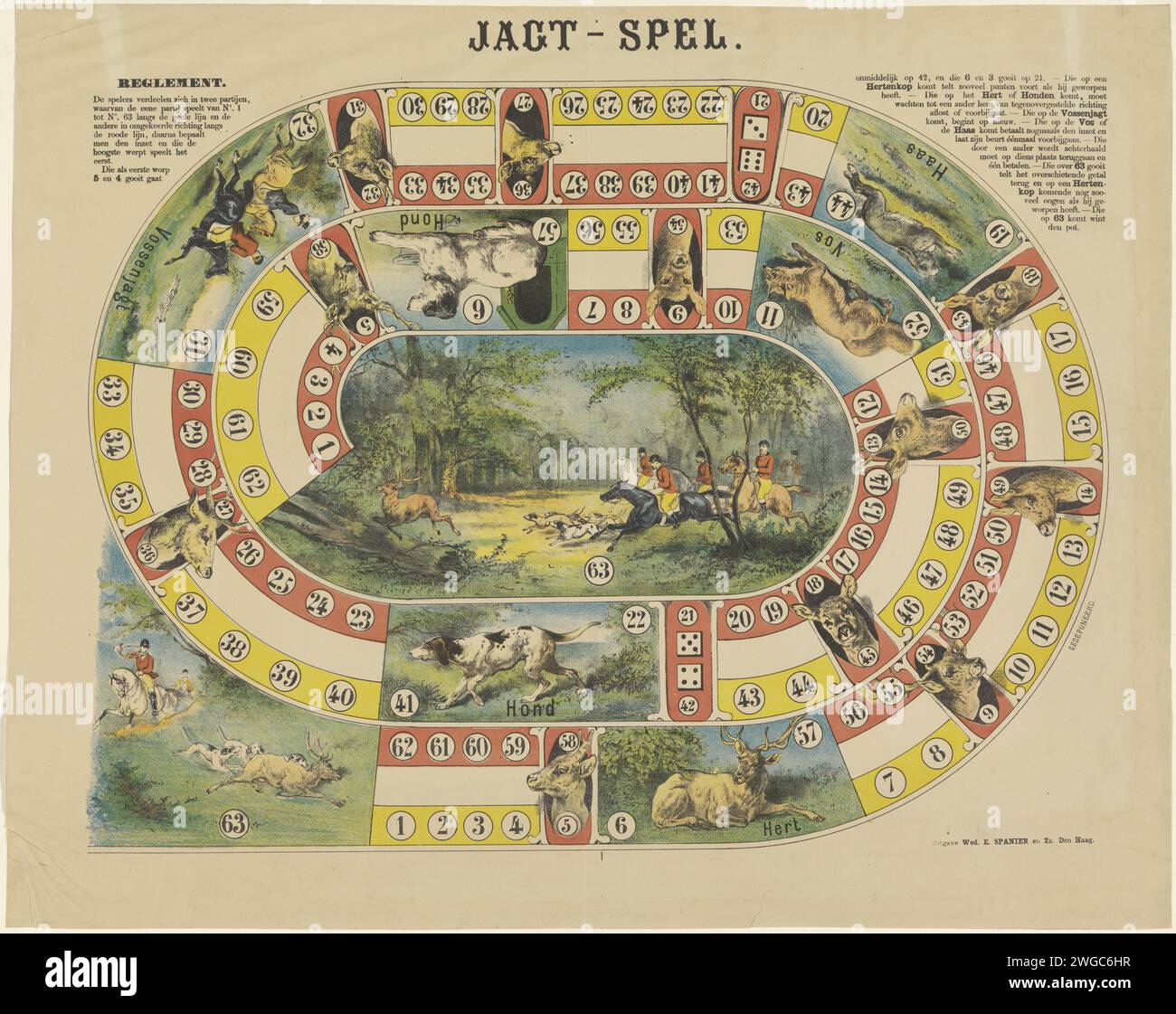 Hunting games, 1864 - 1884 print. gameboard Board game with a spiral ...