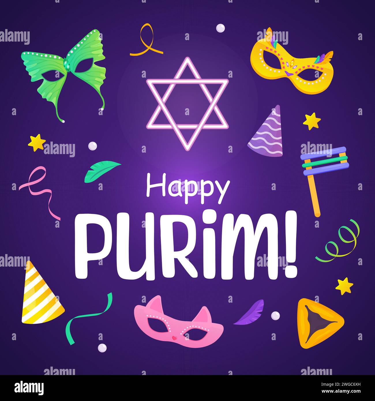 Happy Purim poster for party, banner, Jewish holiday. Religious ...