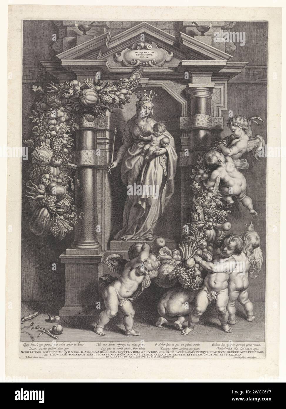 Maria with child in a niche, decorated with garlands, Cornelis Galle (I ...