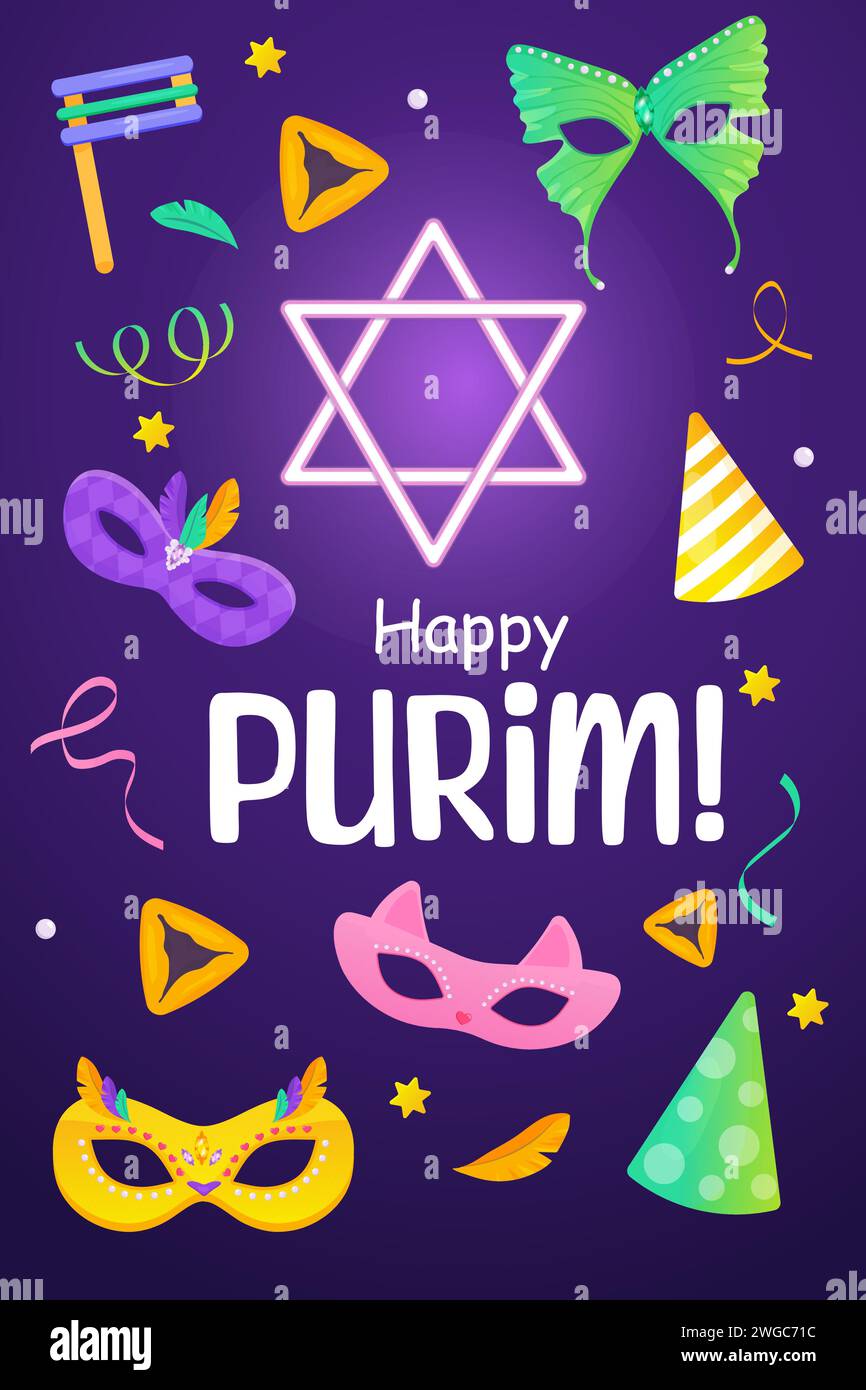 Happy Purim poster for party, banner, Jewish holiday. Religious ...