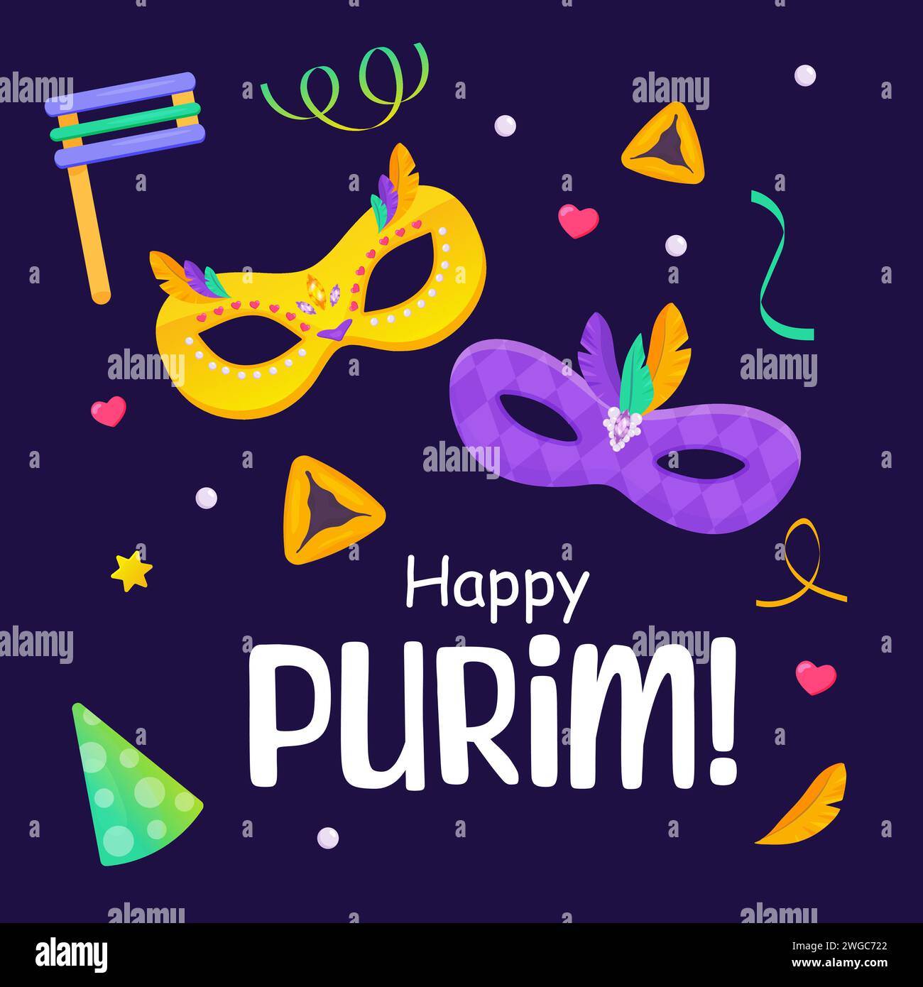 Happy Purim poster for party, banner, Jewish holiday. Religious ...
