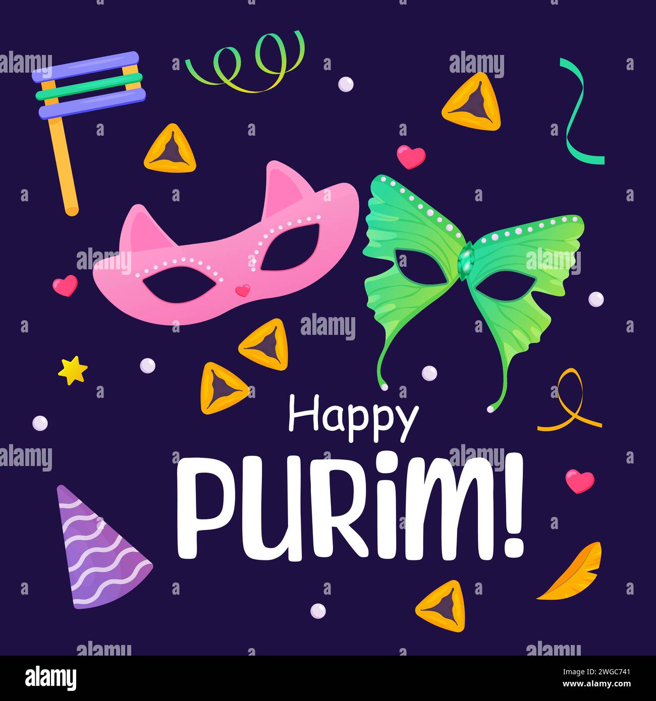 Happy Purim poster for party, banner, Jewish holiday. Religious ...