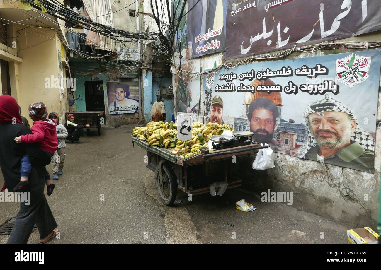 Beirut, Lebanon. 03rd Feb, 2024. Posters seen in Shatila Palestinian ...