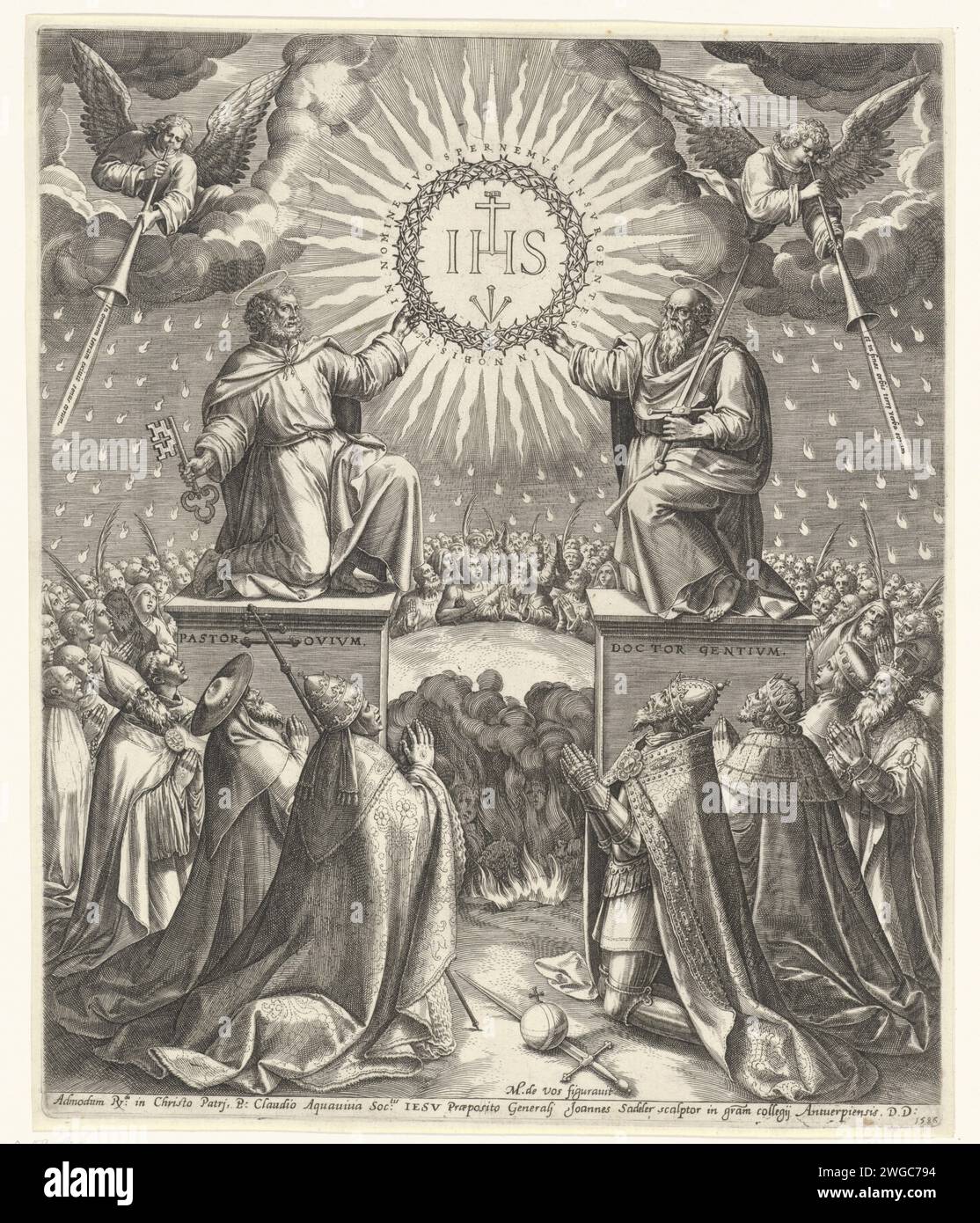 Worship of the monogram of Christ, Johann Sadeler (I), After Maerten de ...