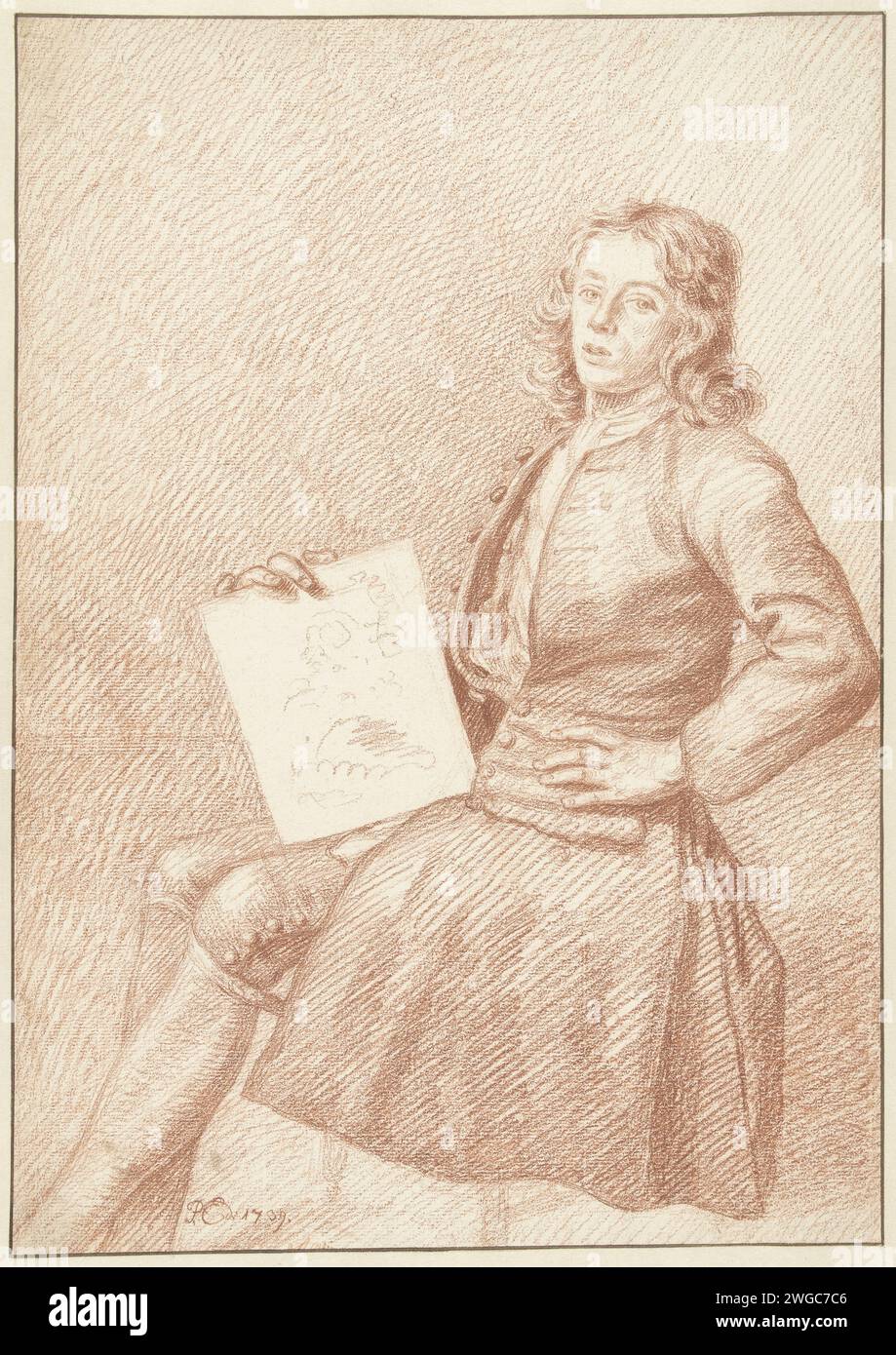 Self -portrait of Philippus Endlich, sitting with a sketchbook on the ...