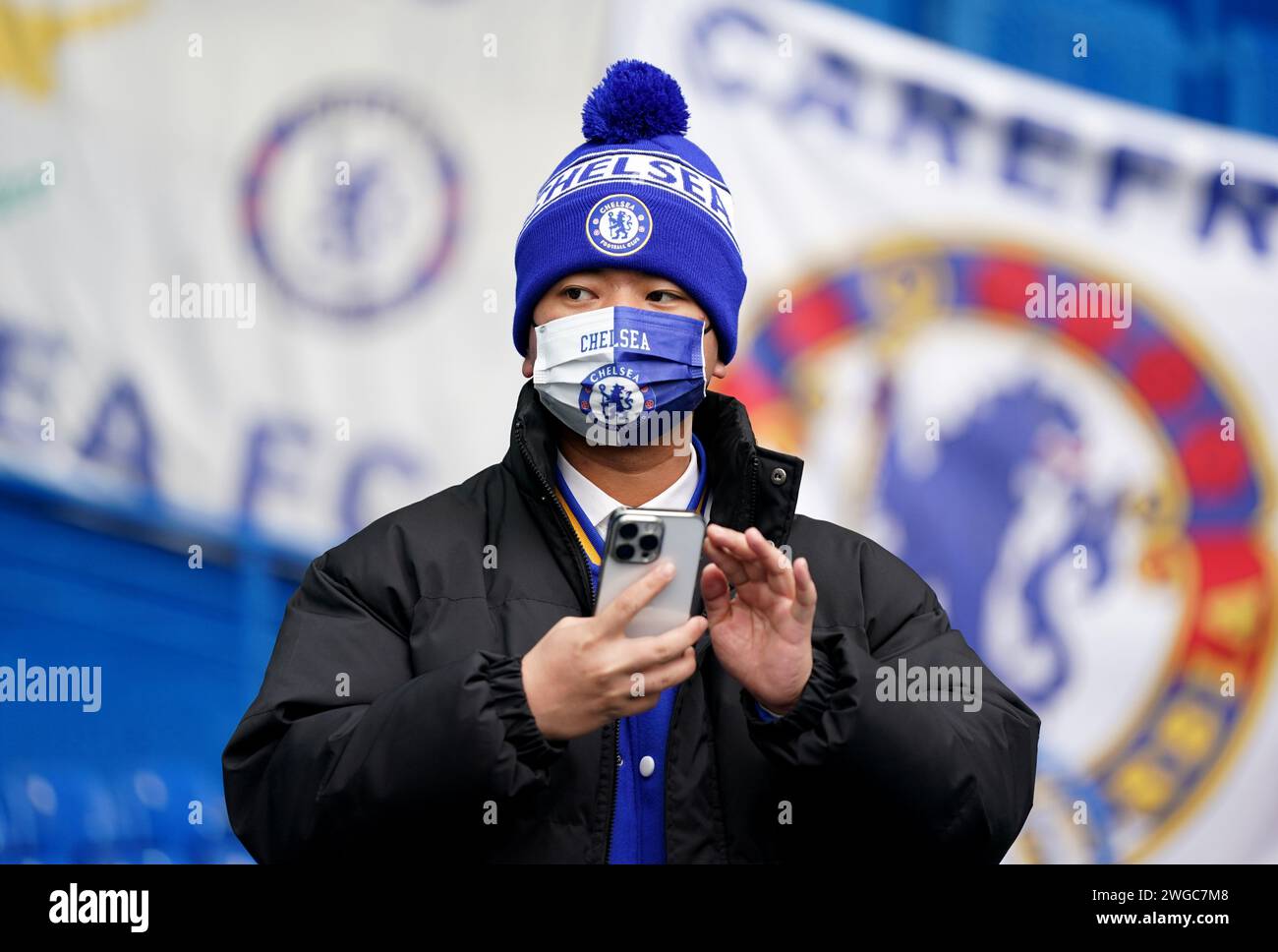 Chelsea fans in the stands early before the Premier League match at ...
