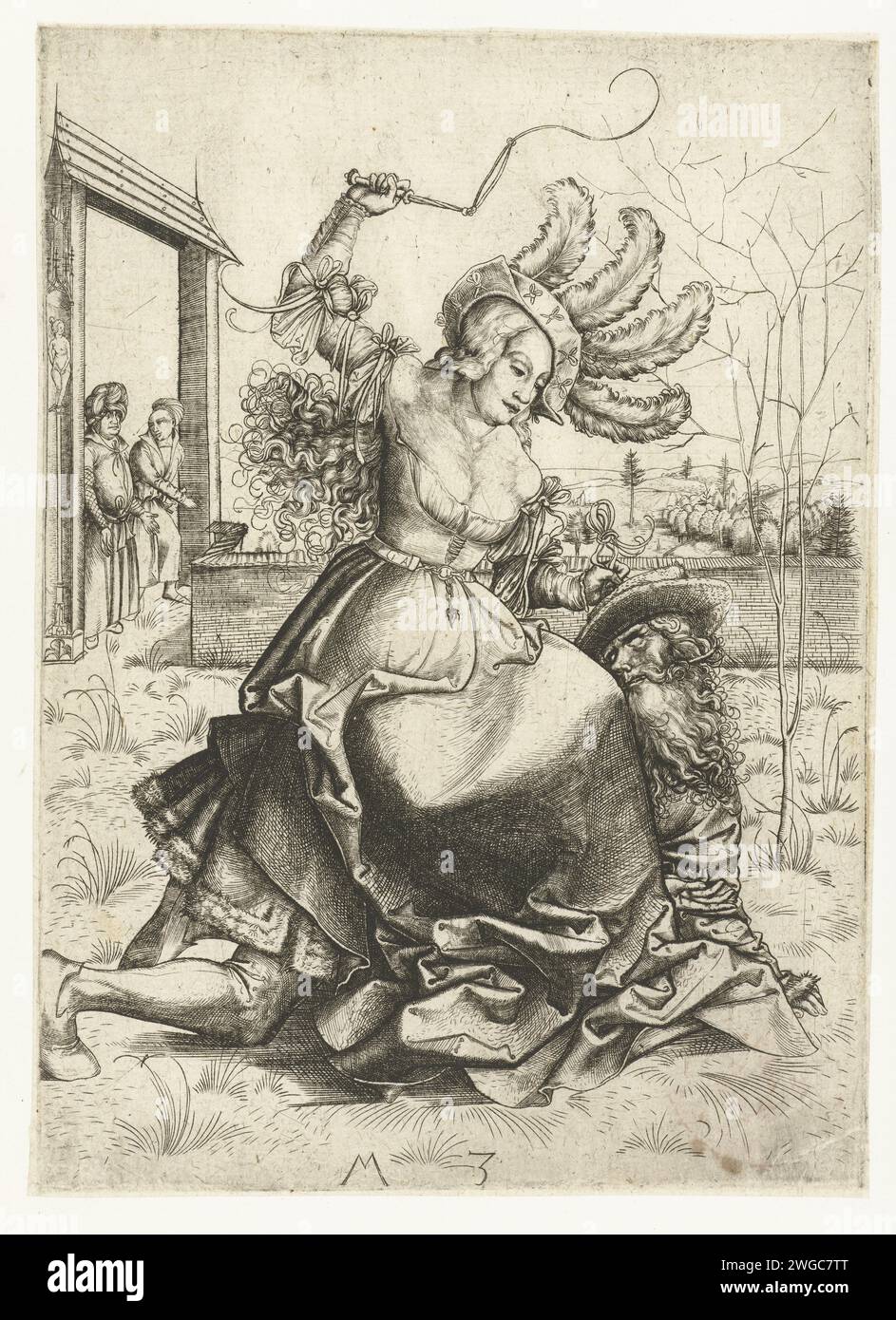 Aristoteles en phyllies, monogramst mz, 1500 - print In a fenced garden ...