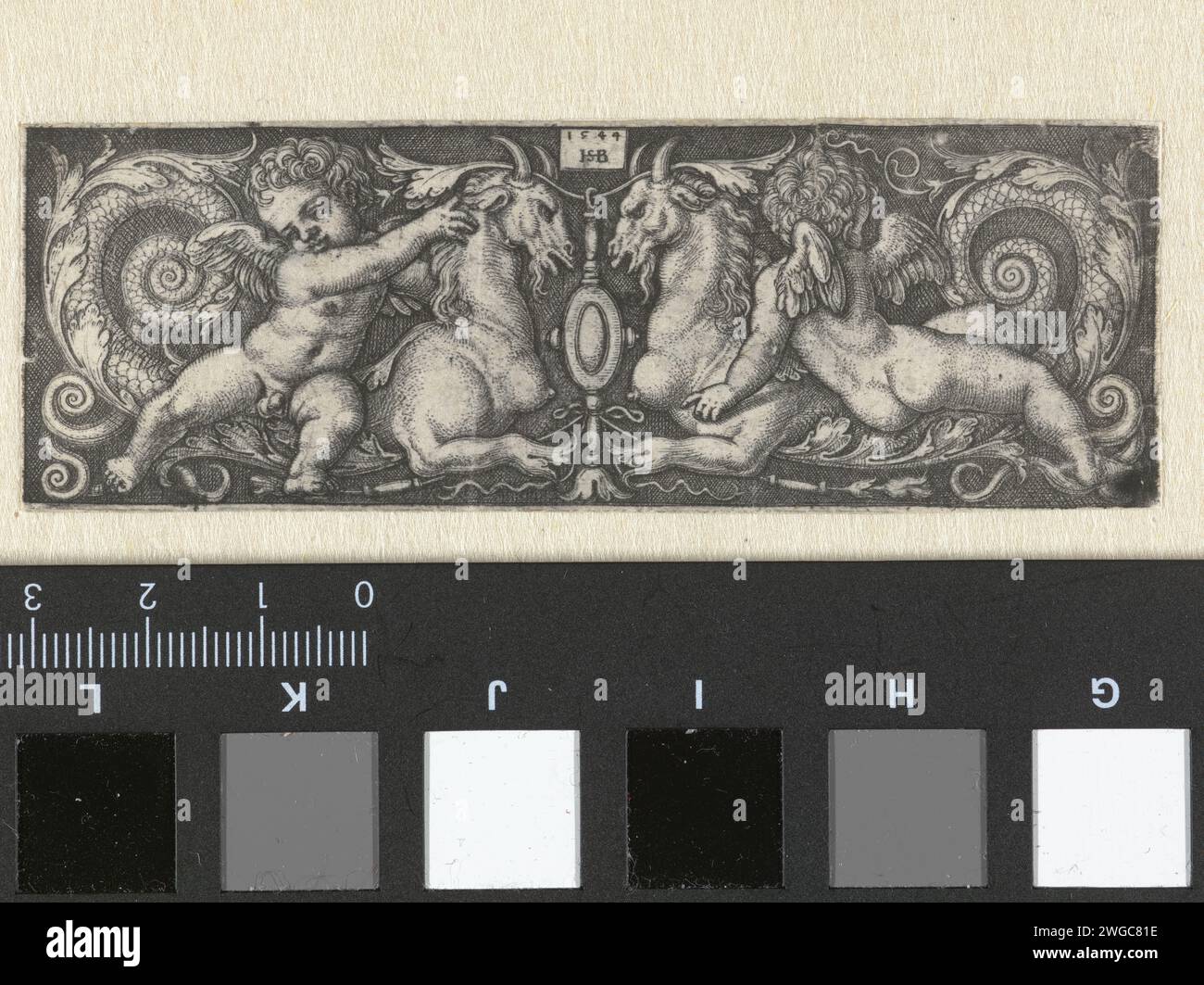 Frisian with two putti riding with horns on seaheds, 1510 - 1544 print ...