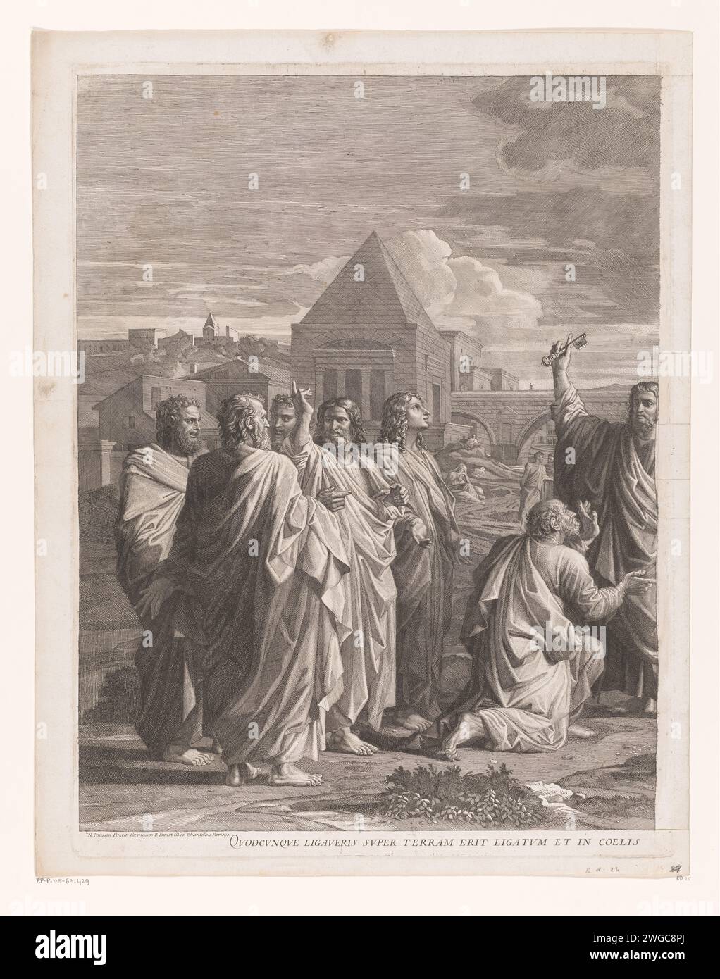 Christ hands the keys to Peter (left part), Jean Pesne, After Nicolas Poussin, 1633 - 1700 print ...