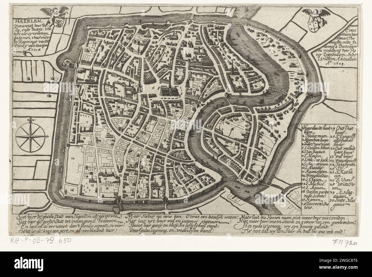 Map of Haarlem with the devastation after the siege and the big fire of ...