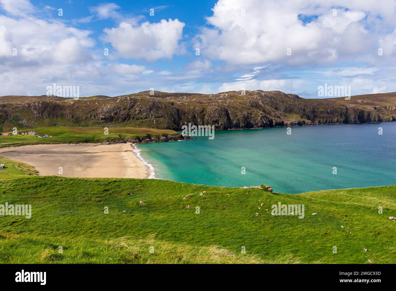A view of Cliff Bay on a sunny day on the Isle of Lewis, Scotland, UK ...