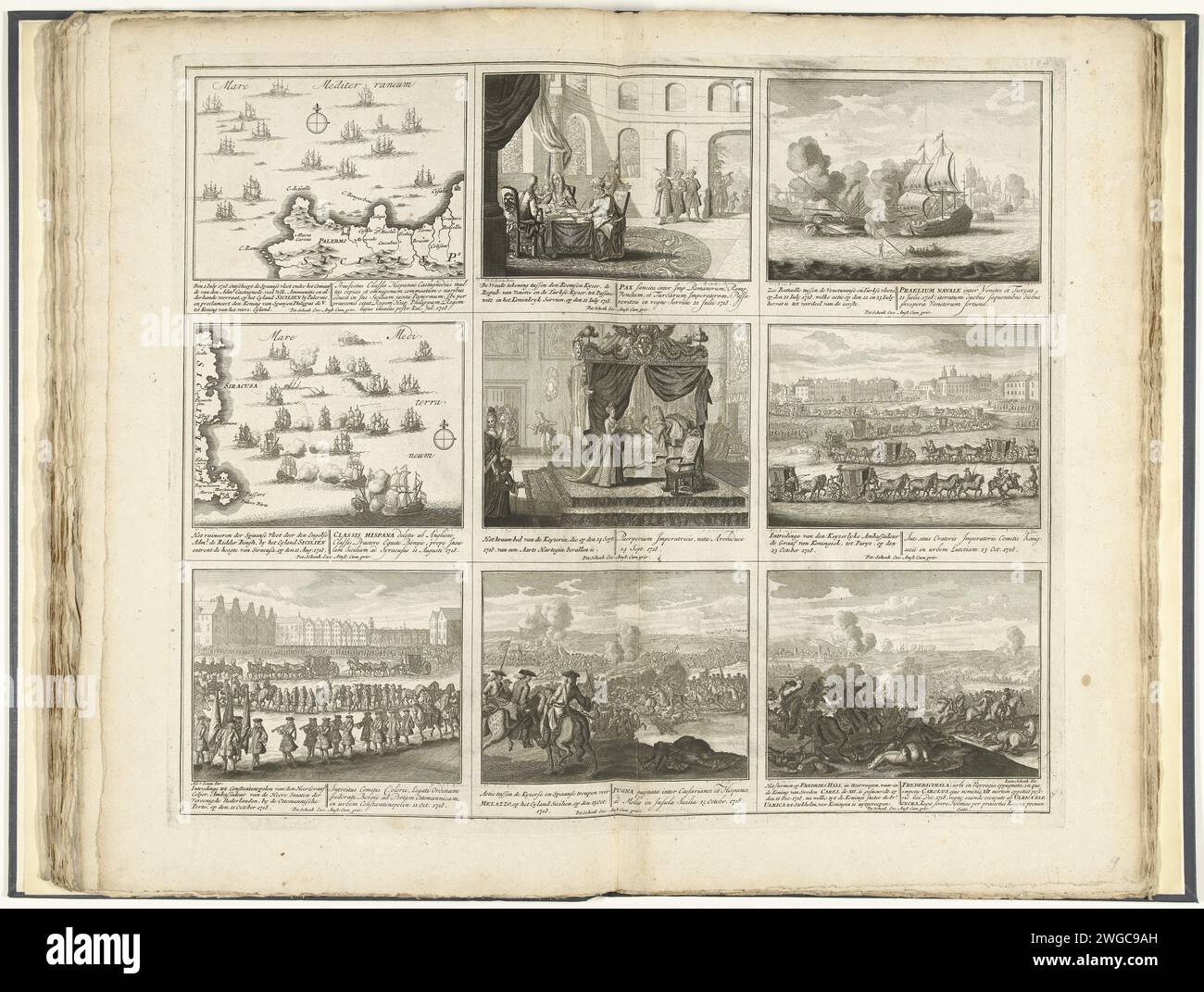 Theater of the war (page XIX), 1718, 1741 - 1769 print Leaf with nine ...