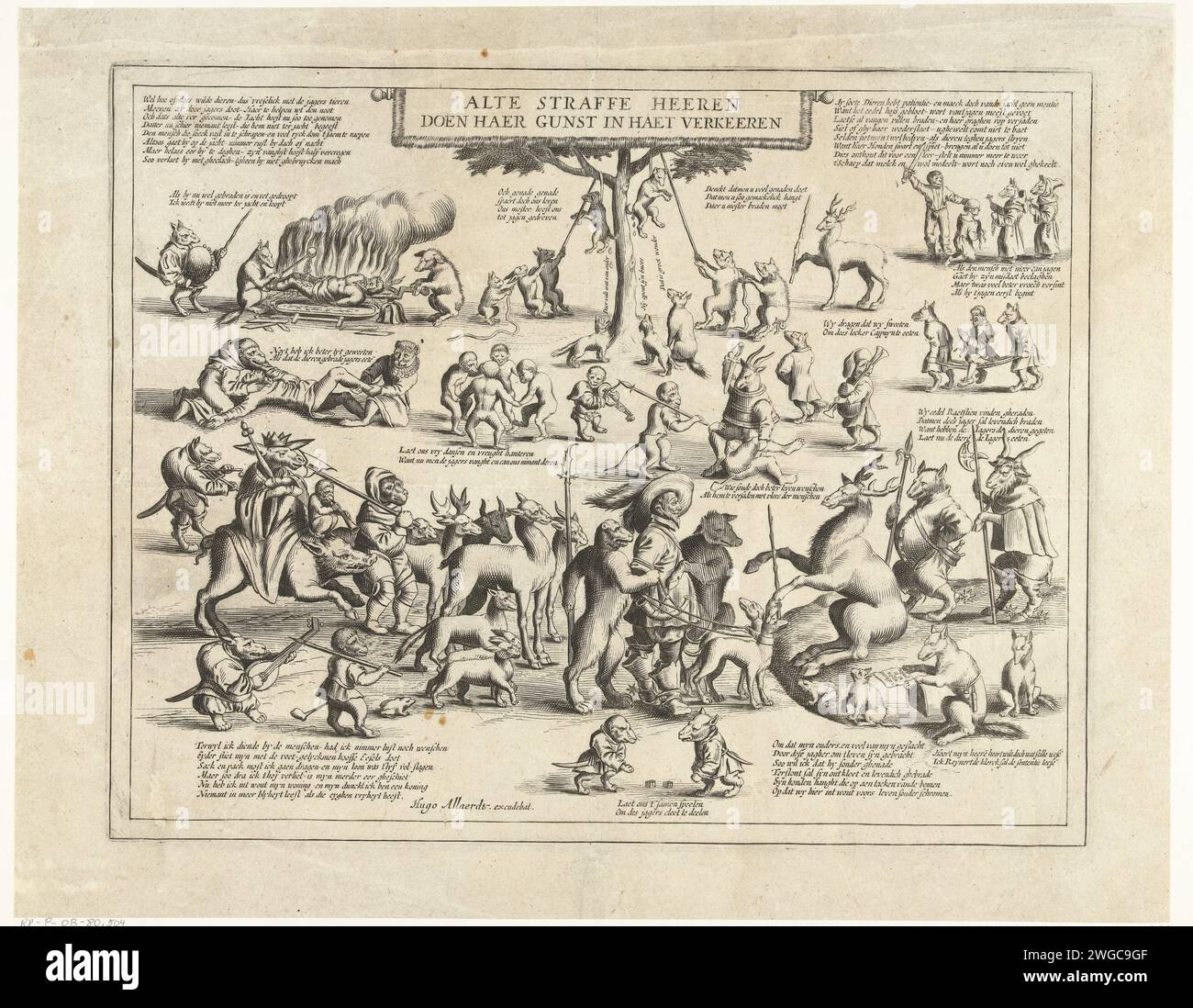 De Jager tried by the animals, ca. 1600, 1640 - 1680 print Cartoon with ...