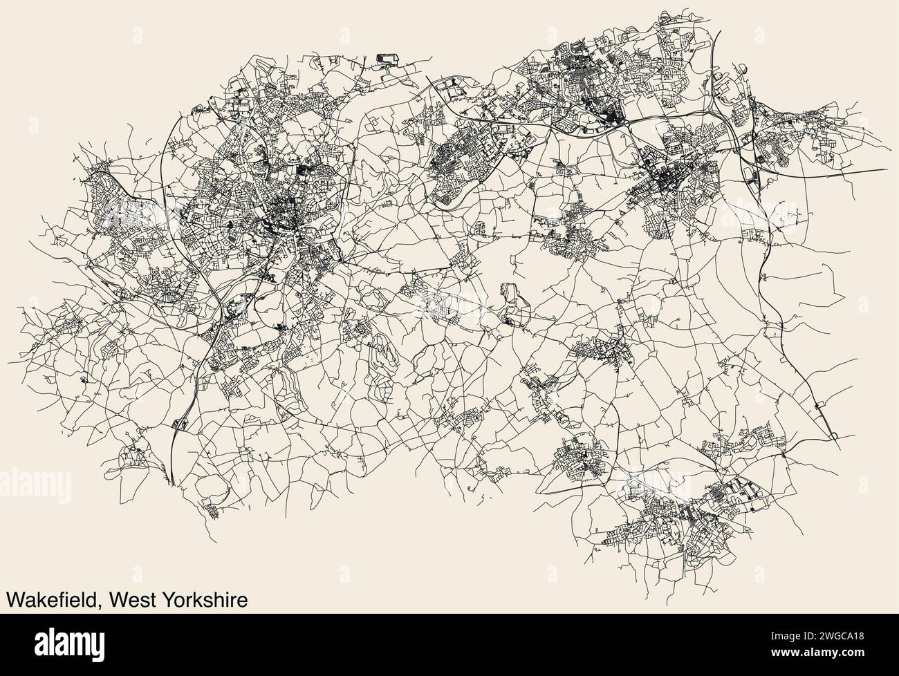 Street roads map of the METROPOLITAN BOROUGH AND CITY OF WAKEFIELD ...