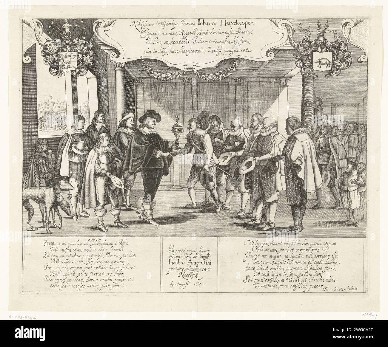 Joan van Huydecoper from Maarseveen is offered a cup, 1641, 1641 print ...