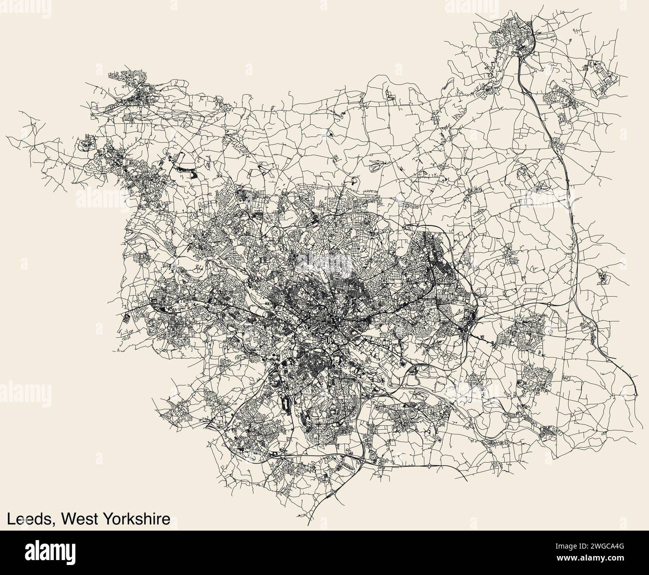 Street roads map of the METROPOLITAN BOROUGH AND CITY OF LEEDS, WEST ...