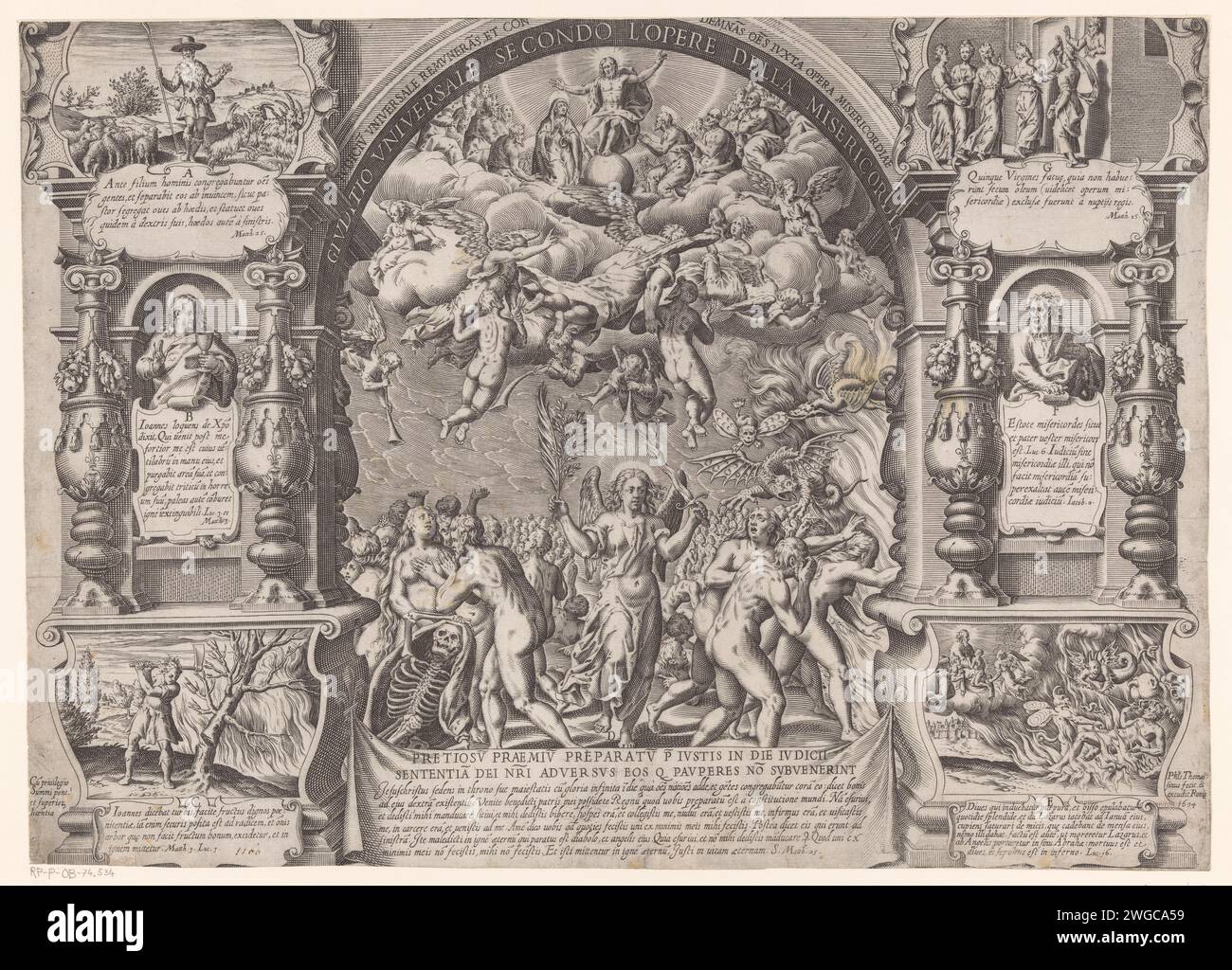 Last judgment with prefigurations, Philippe Thomassin, 1604 print Scene ...