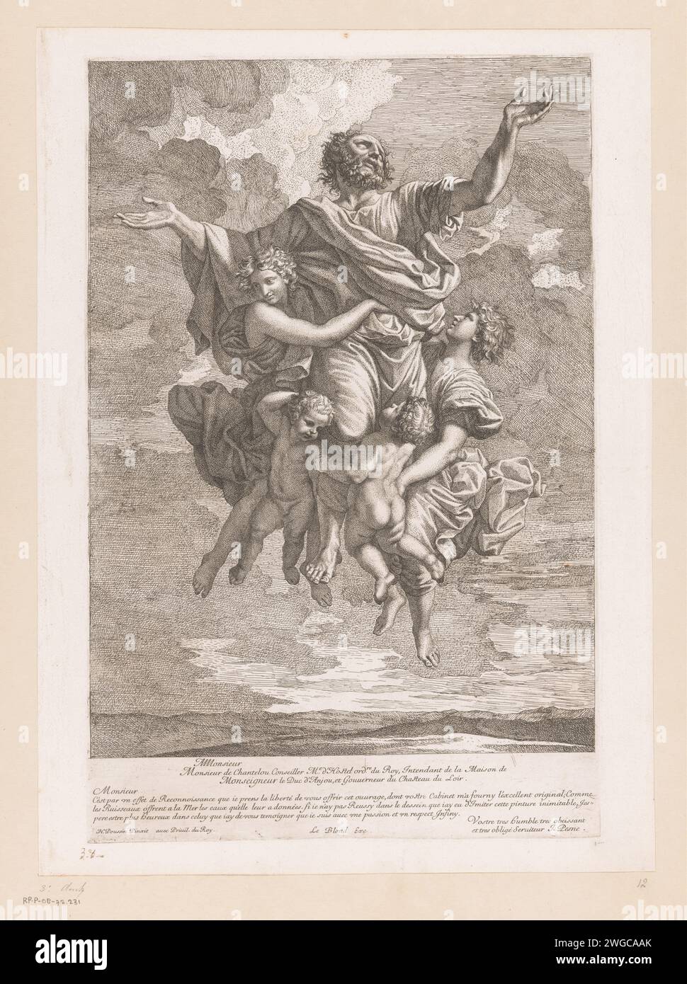 Paul worn by angels to heaven, Jean Pesne, After Nicolas Poussin, c ...