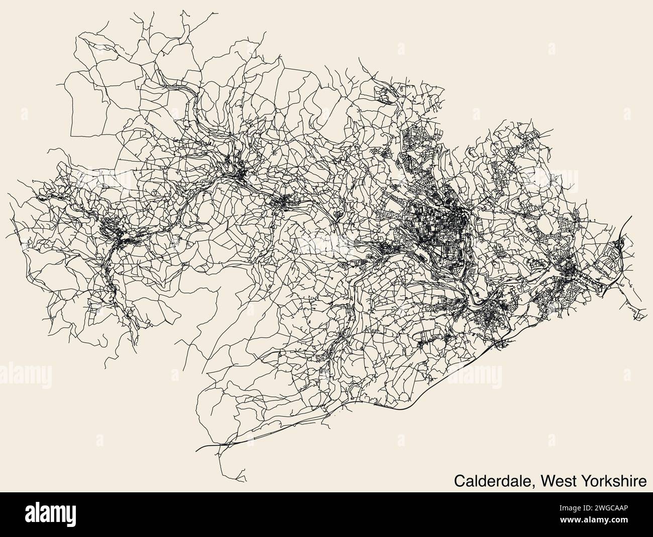 Street roads map of the METROPOLITAN BOROUGH OF CALDERDALE, WEST ...